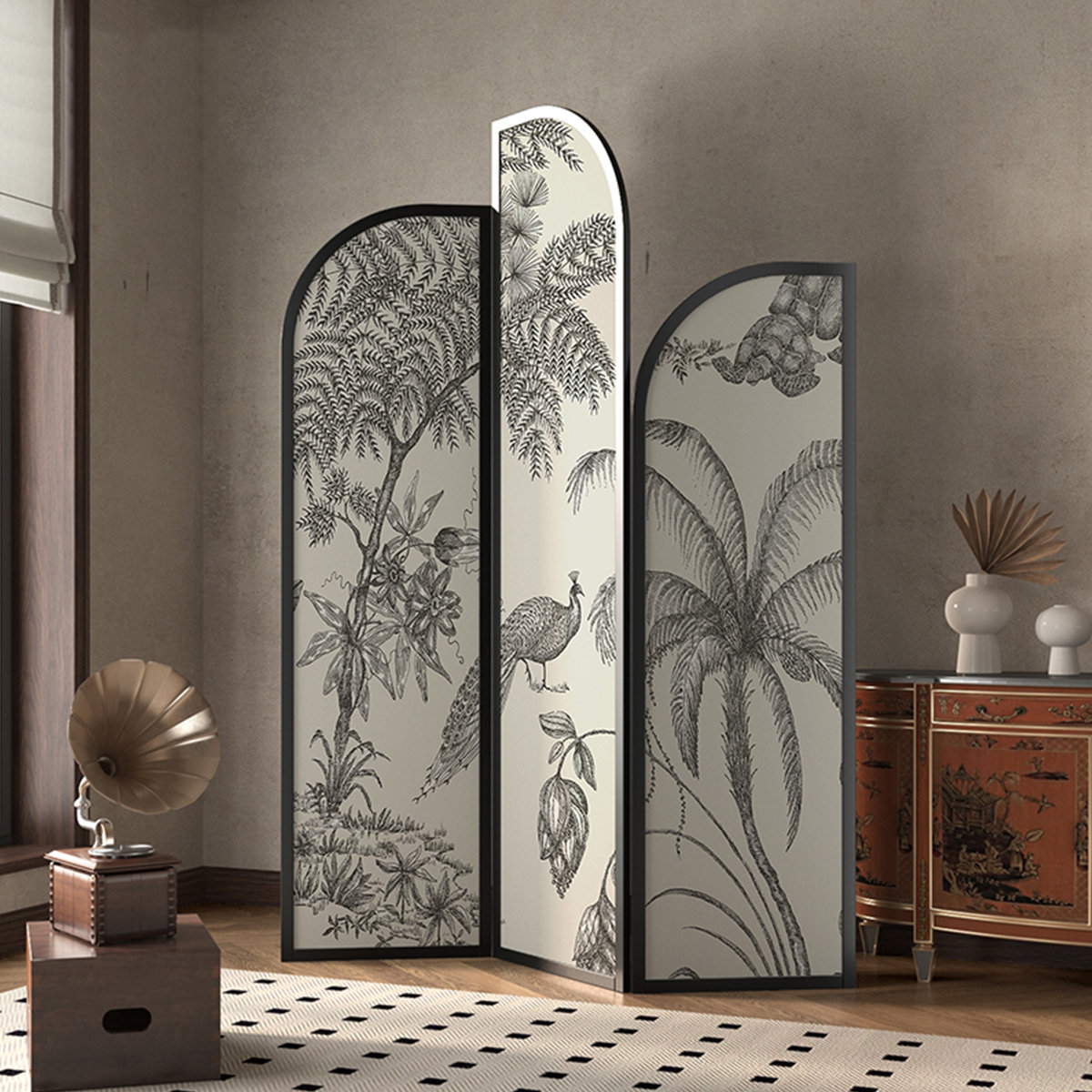 Red Barrel Studio 74.80" Black;White Free Form Solid Wood Room Dividers ...