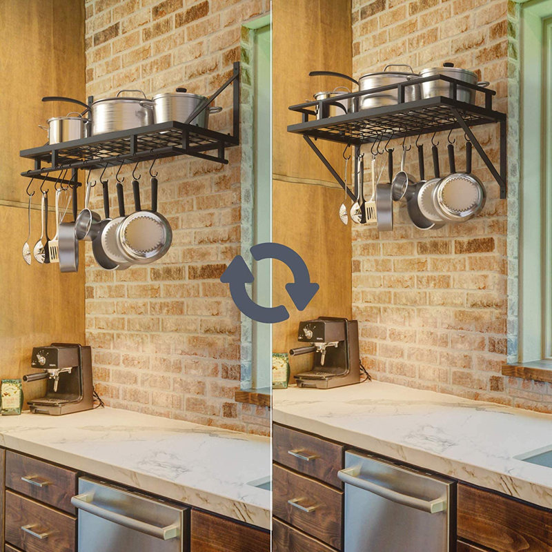 Prep & Savour Metal Handcrafted Rectangle Wall Mounted Pot Rack ...