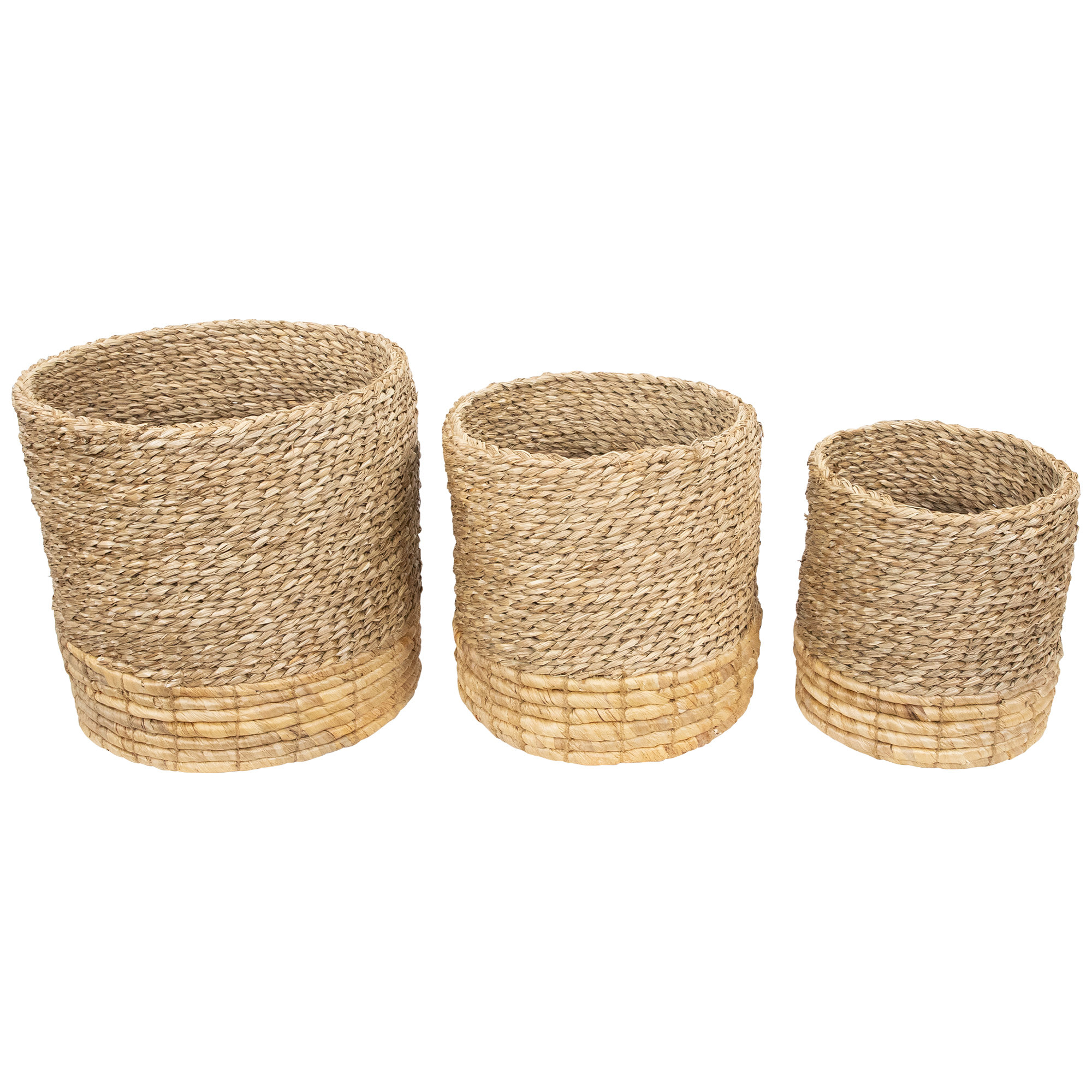 Northlight Seasonal Set Of 3 Textured Woven Round Seagrass Baskets 13. ...