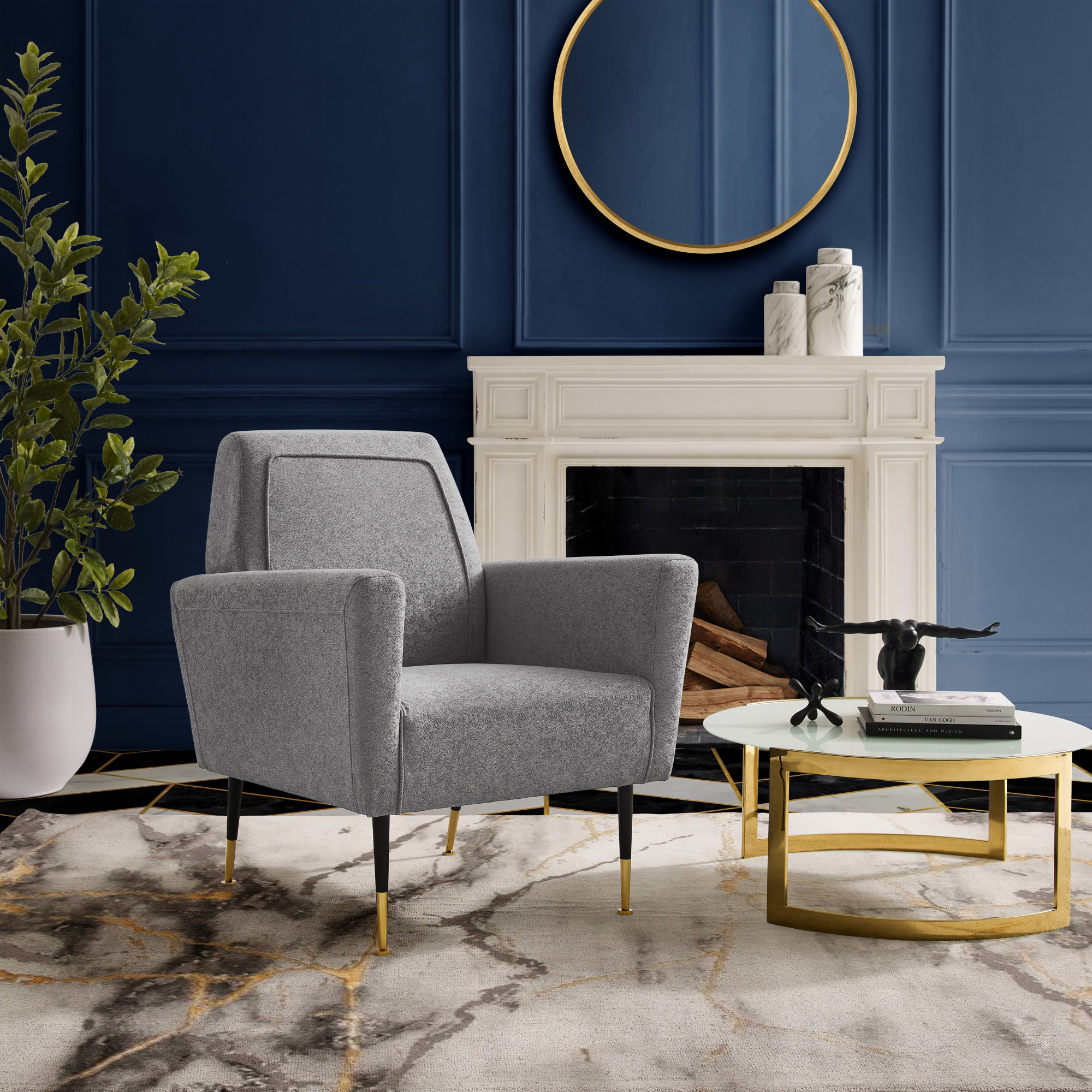 Everly Quinn Upholstered Accent Chair with Gold Tipped Legs - Wayfair ...