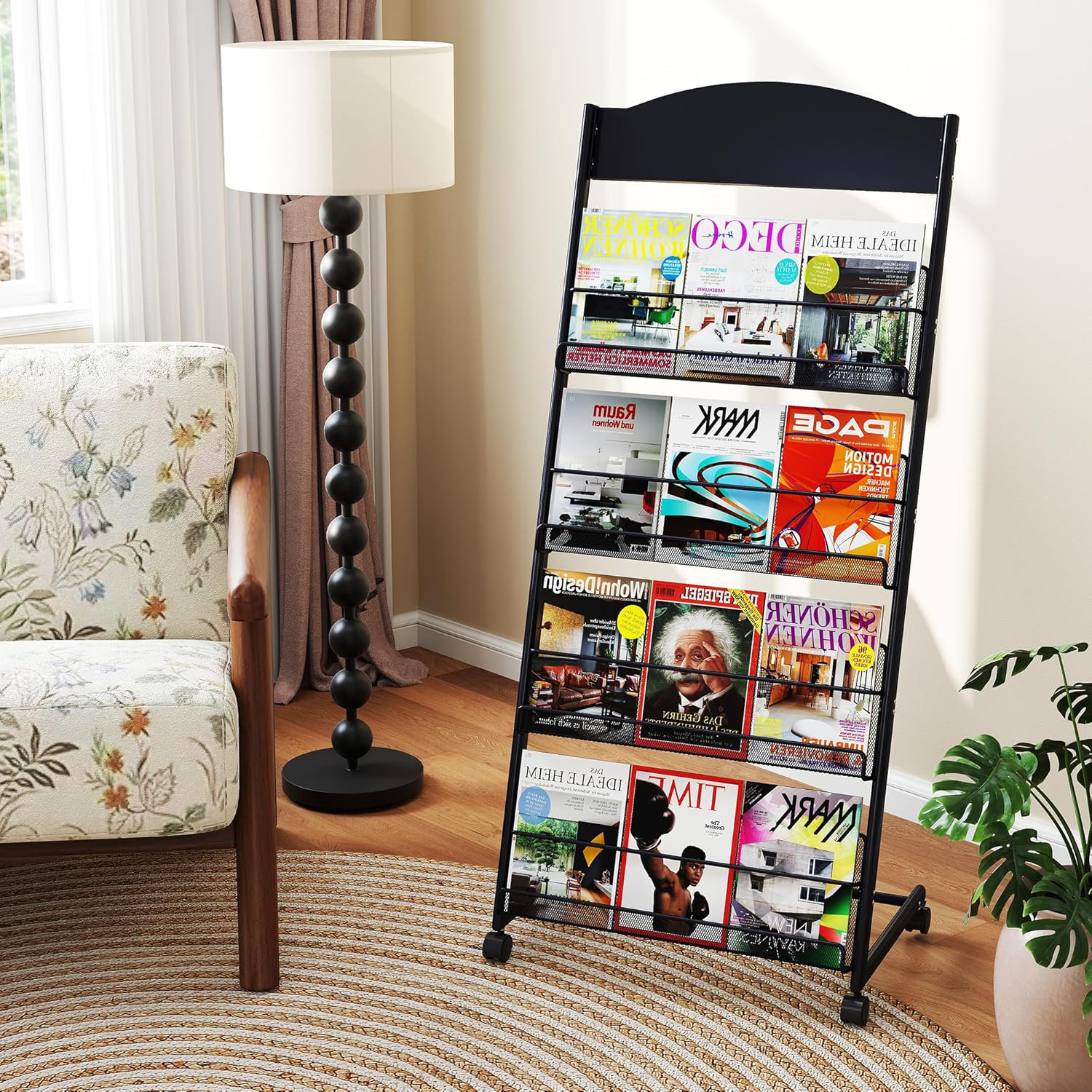 BONLOD Brochure Display Stand 4 Layer Floor-Standing Magazine Rack ...