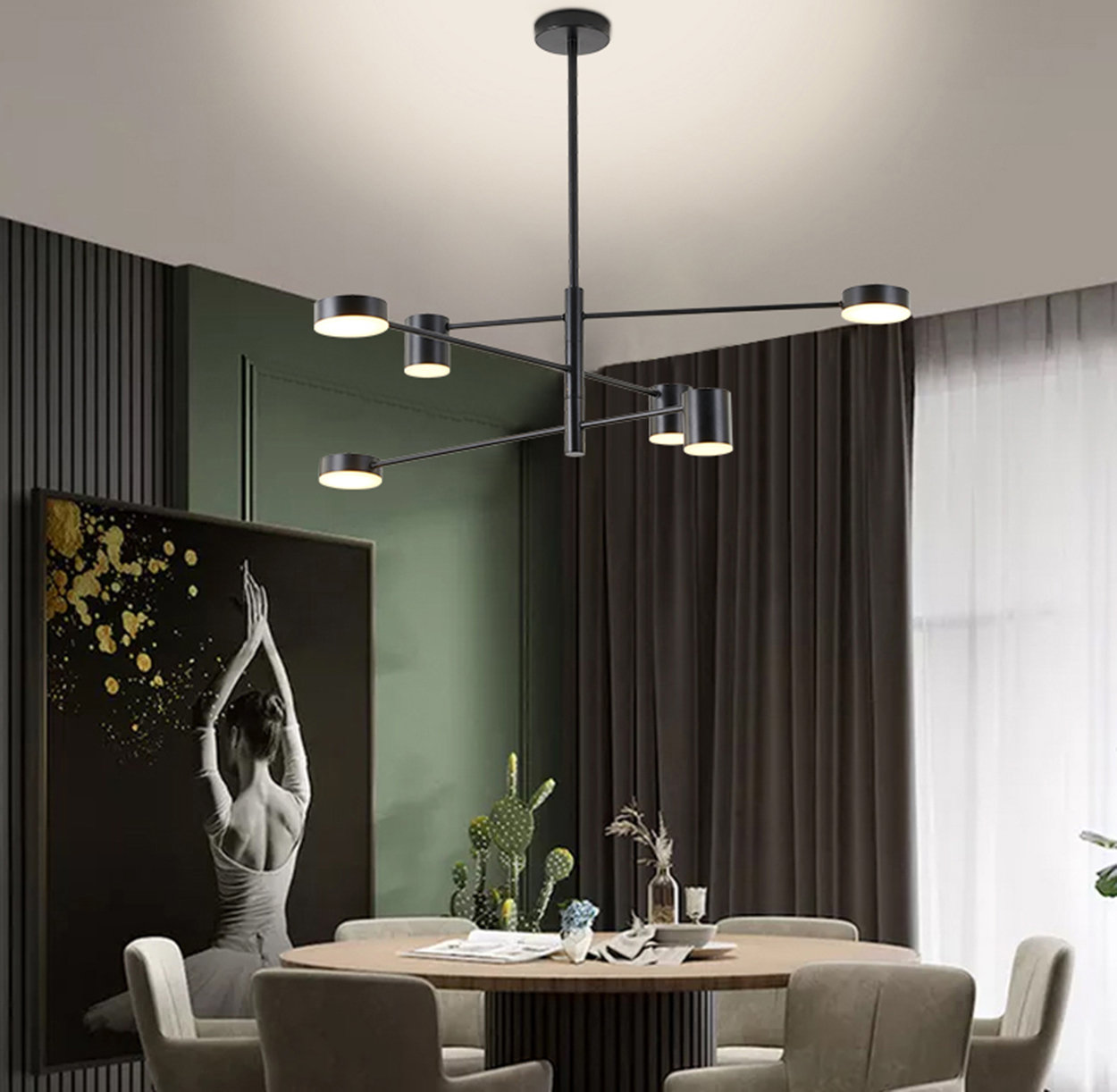 Ivy Bronx Peebles 6-Light 3-Tier Black Chandelier With White Diffusers ...