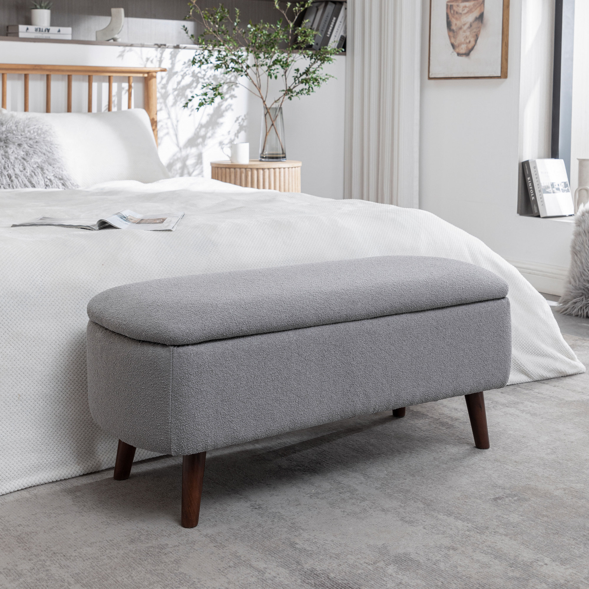 Wade Logan Caralina Fabric Flip Storage Bench with Wooden Legs ...