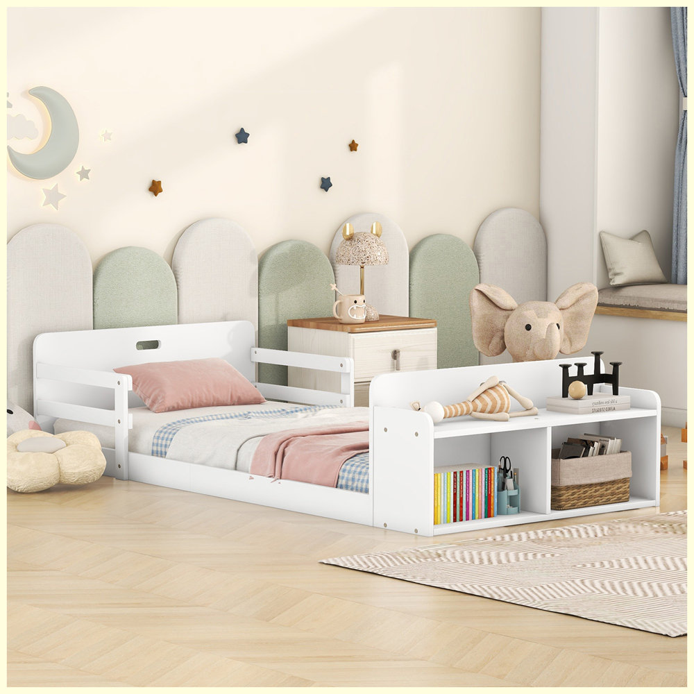 Latitude Run® Modern Floor Bed with Storage Footboard and Guardrail ...