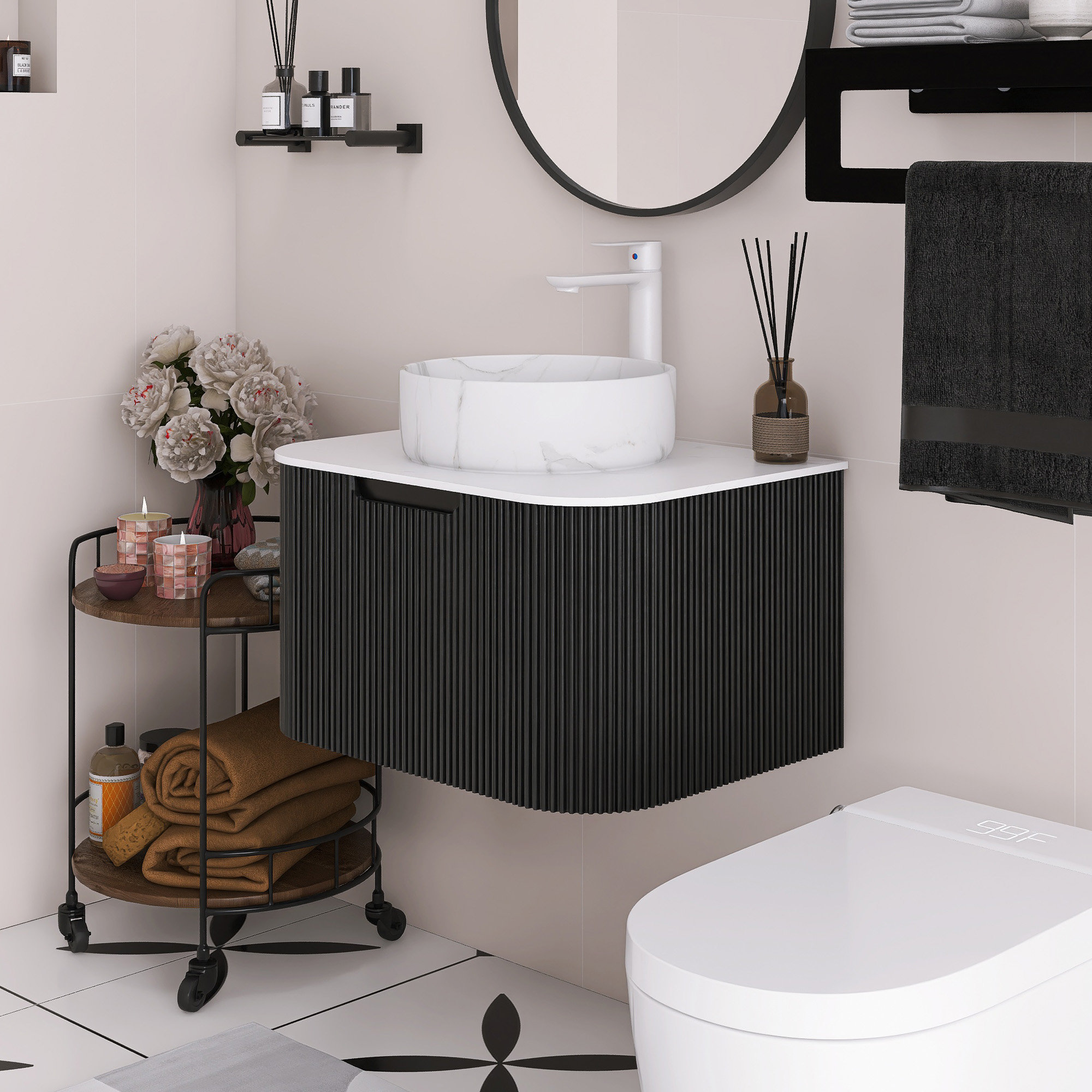 Ivy Bronx 24" Wall-Mounted Bathroom Vanity With Curved Edges & Striped ...