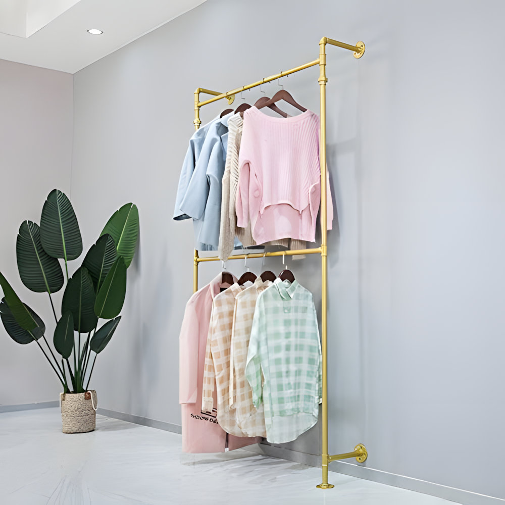 17 Stories Industrial Wall Mounted Pipe Clothes Rack, Multi-Purpose ...