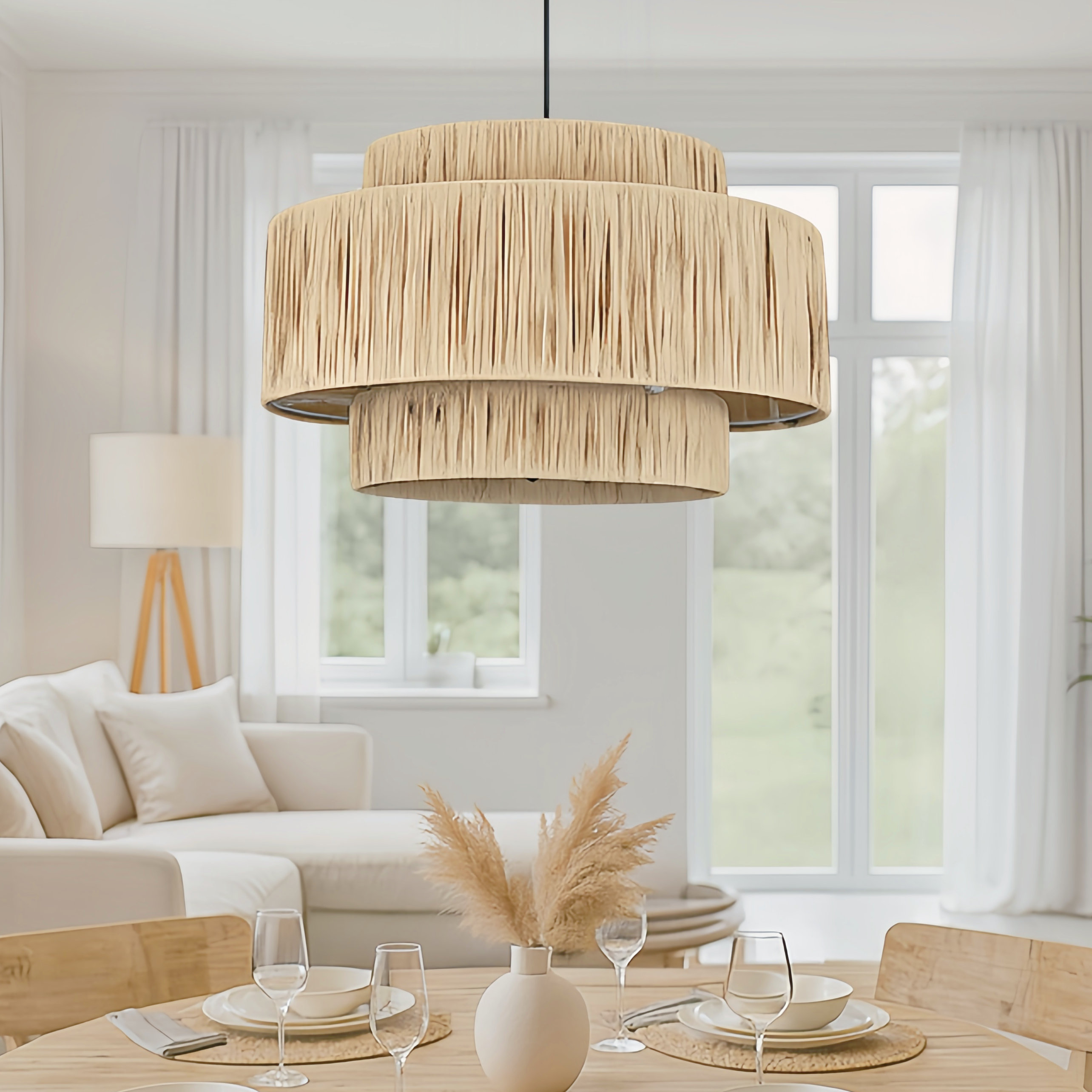 Mistana™ Frese 3 - Light 20"W Drum Raffia Metal Role Modern Farmhouse ...