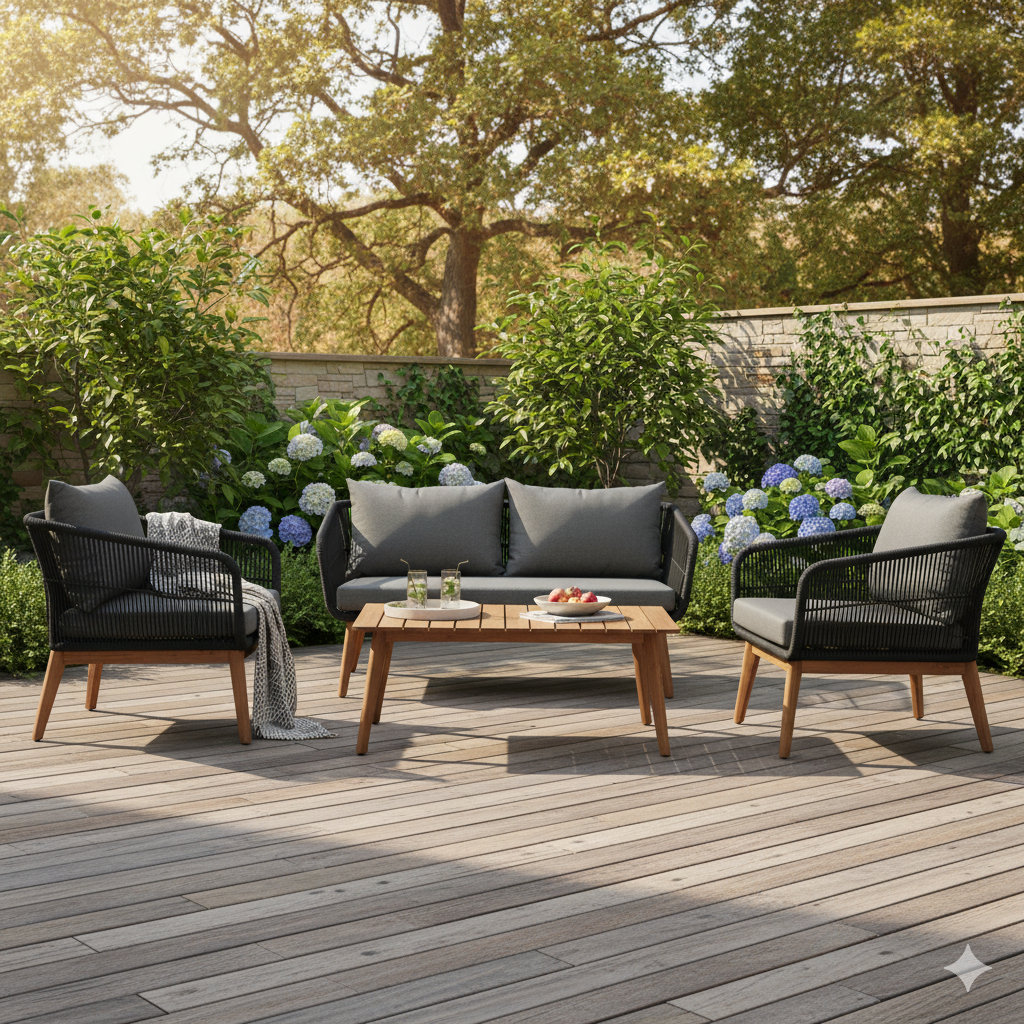 Highland Dunes 4 Piece Patio Furniture Set, Pe Rope Outdoor Patio ...