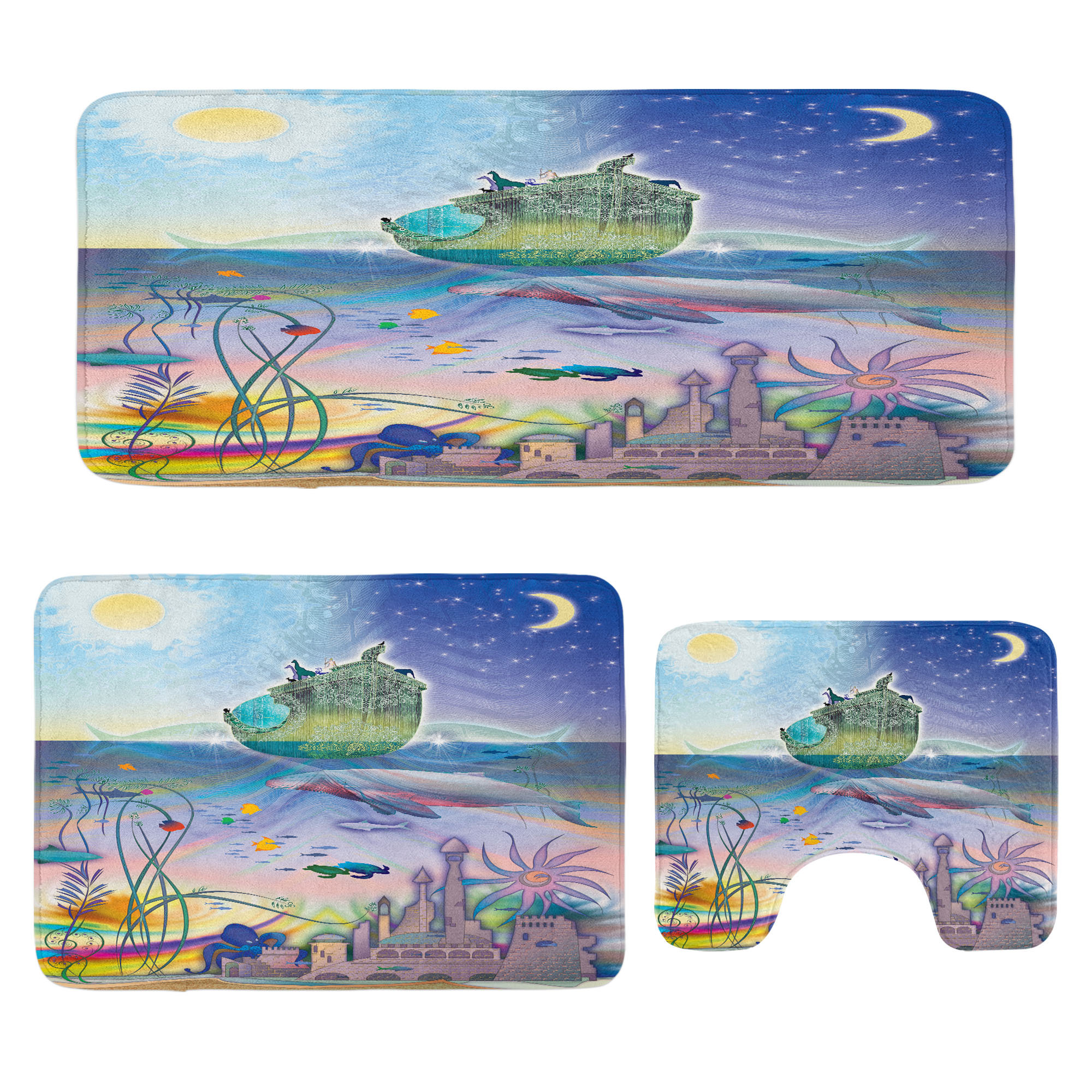 East Urban Home Ocean Bathroom Rug Set 3 Pieces U-Shape & Rectangle ...