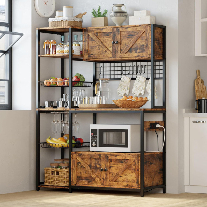 Kiflic Bakers Rack with 2 Cabinets and Power Outlet, 45.3 Inch Coffee ...