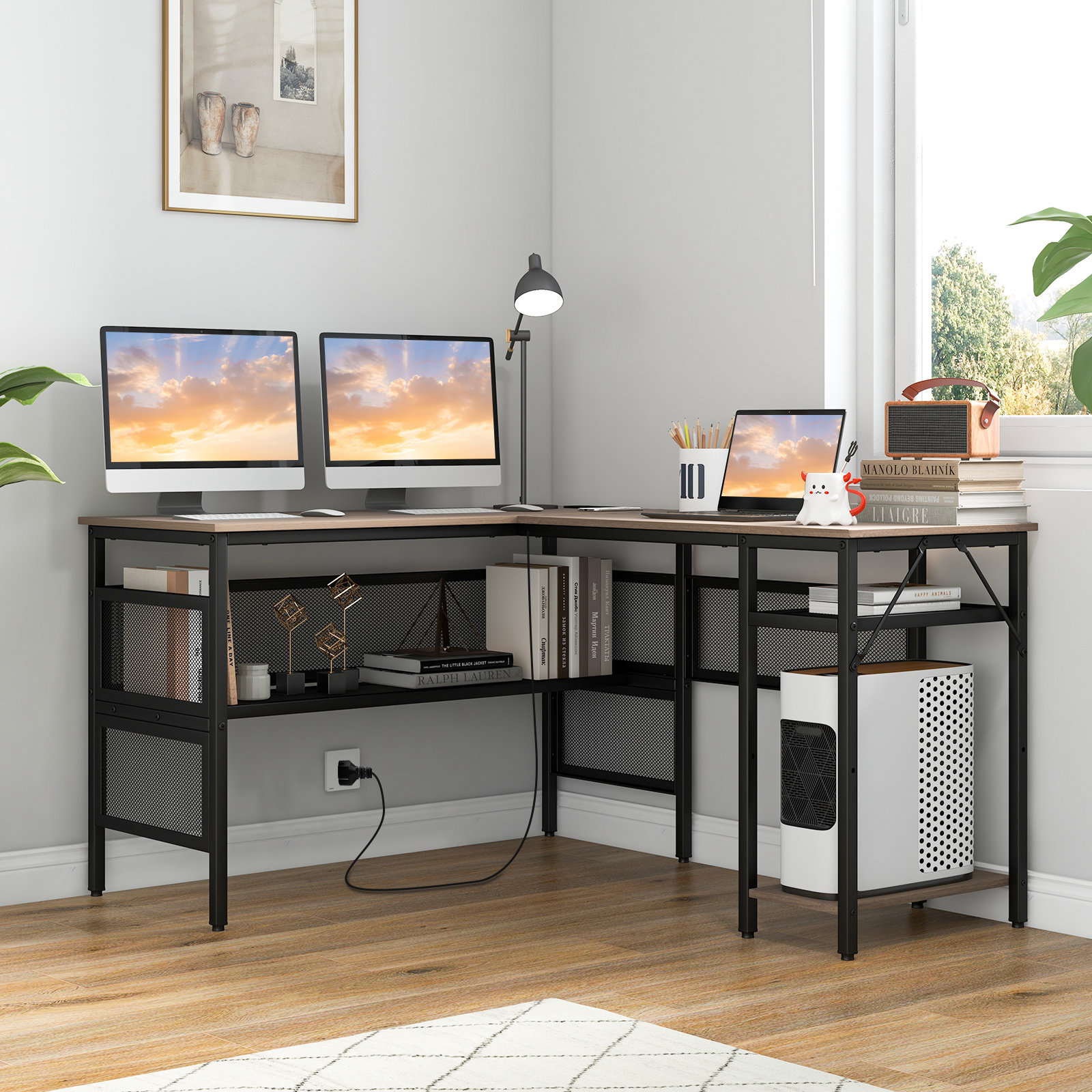 17 Stories 17 Storeys L Shaped Desk With Charging Station 55 ...