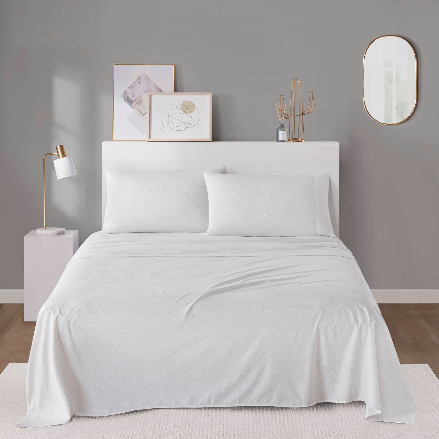 XINYUEHE 3 PCS Twin Sheet Set White Dotted Arches | Wayfair