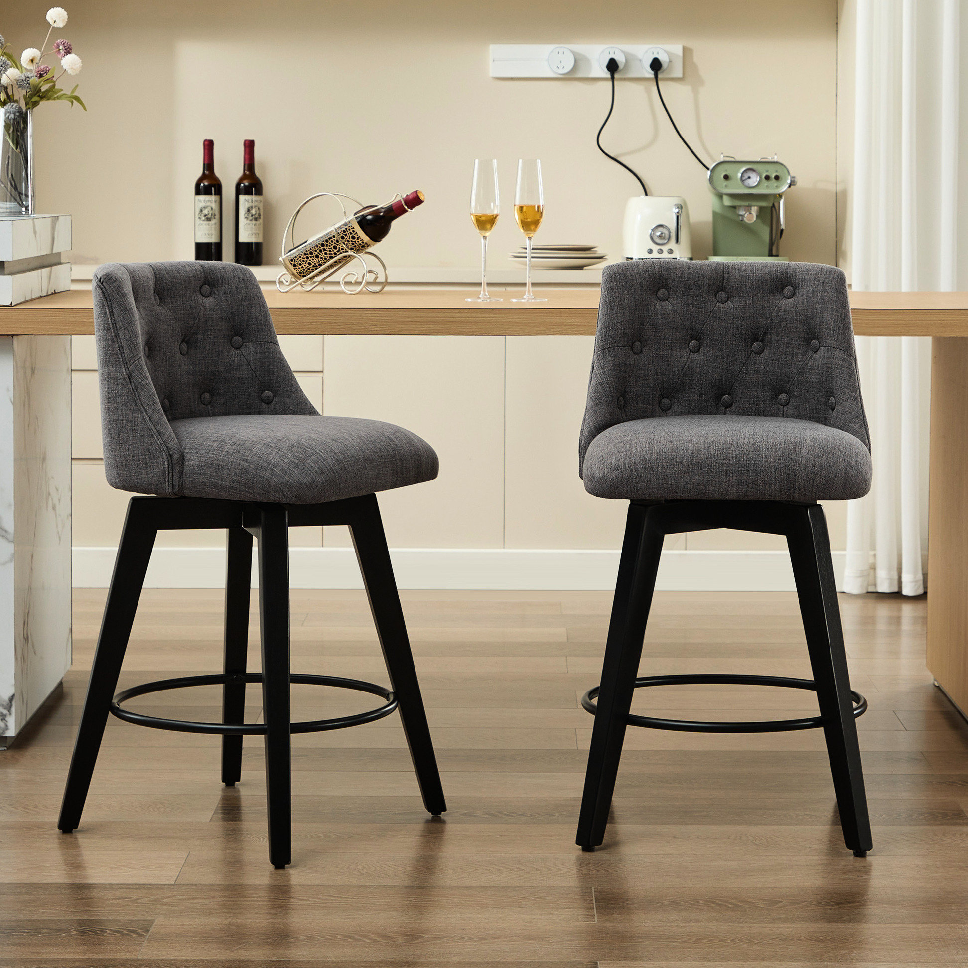Latitude Run® Of 2 25" Swivel Bar Stools - Dark Grey Modern Counter ...