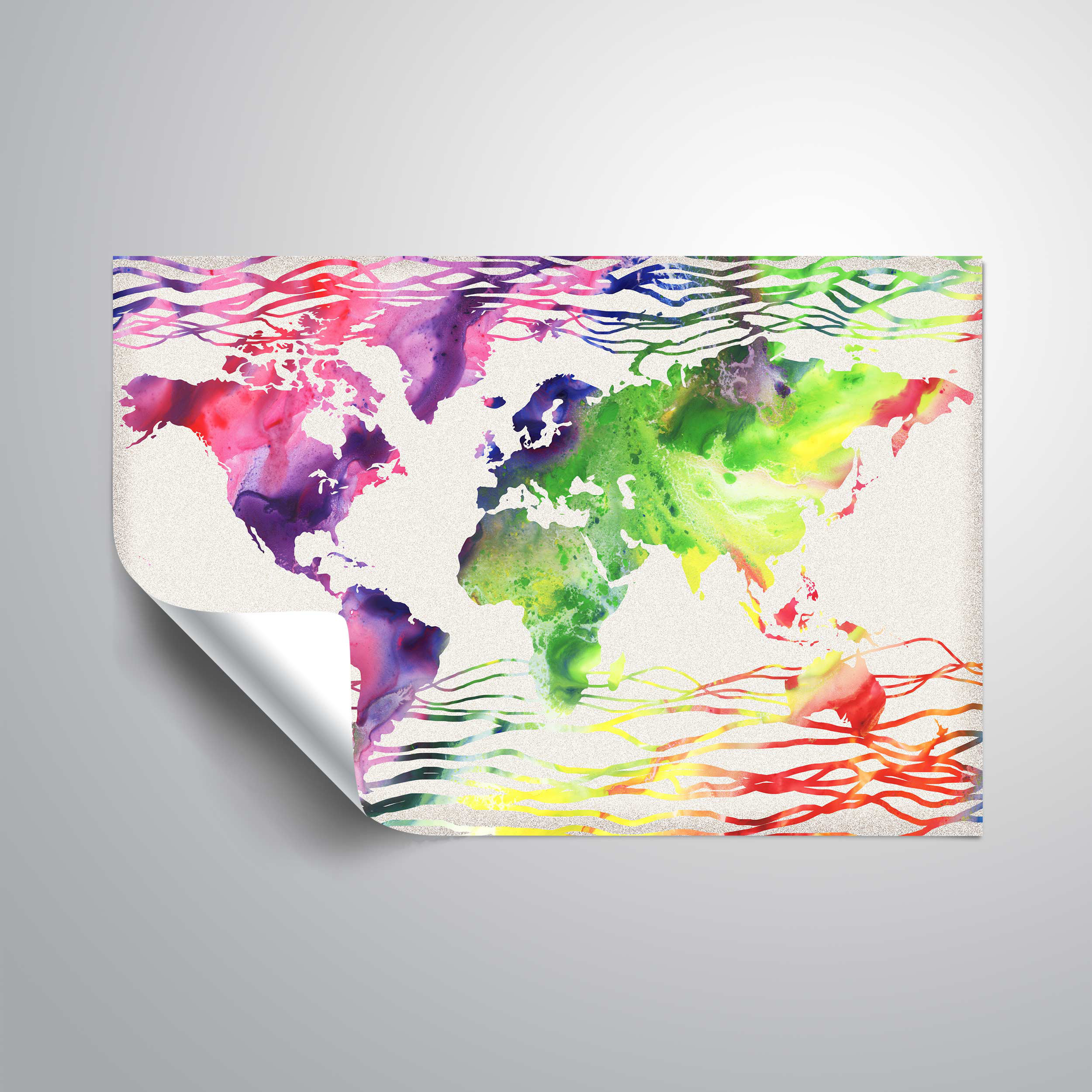 Wrought Studio Gillham Watercolorr Gentle Waves World Map Removable ...