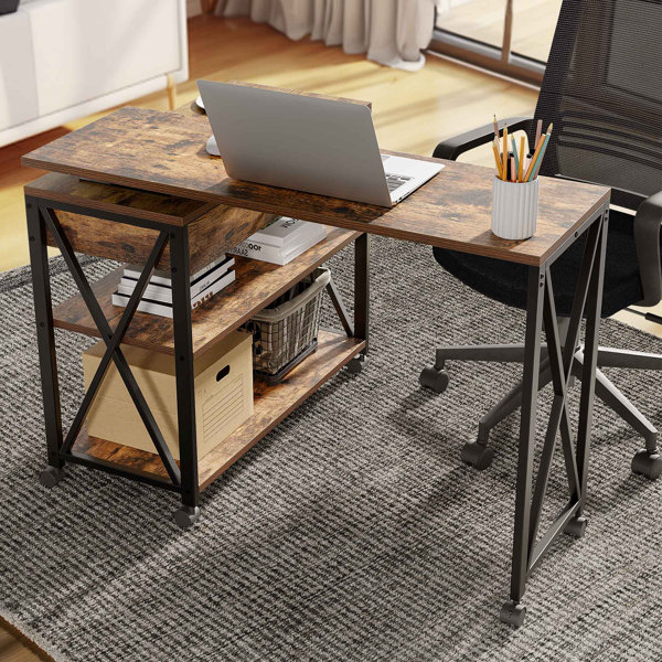 17 Stories Mineo 35.4'' Rotating L Shaped Writing Desk with Drawer ...