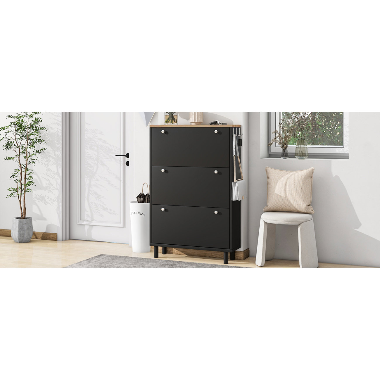 Ebern Designs Narrow Design Shoe Cabinet With 3 Flip Drawers, Wood ...