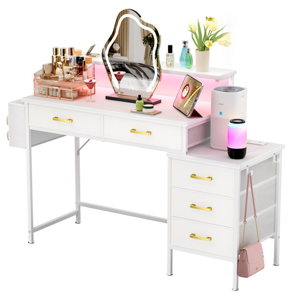 Ivy Bronx Computer Desk with LED&Power Outlet, Home Office Desk-Monitor ...