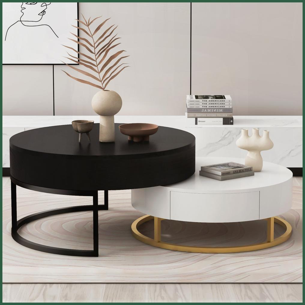 Latitude Run® Modern Round Lift-Top Nesting Coffee Table Set, White ...