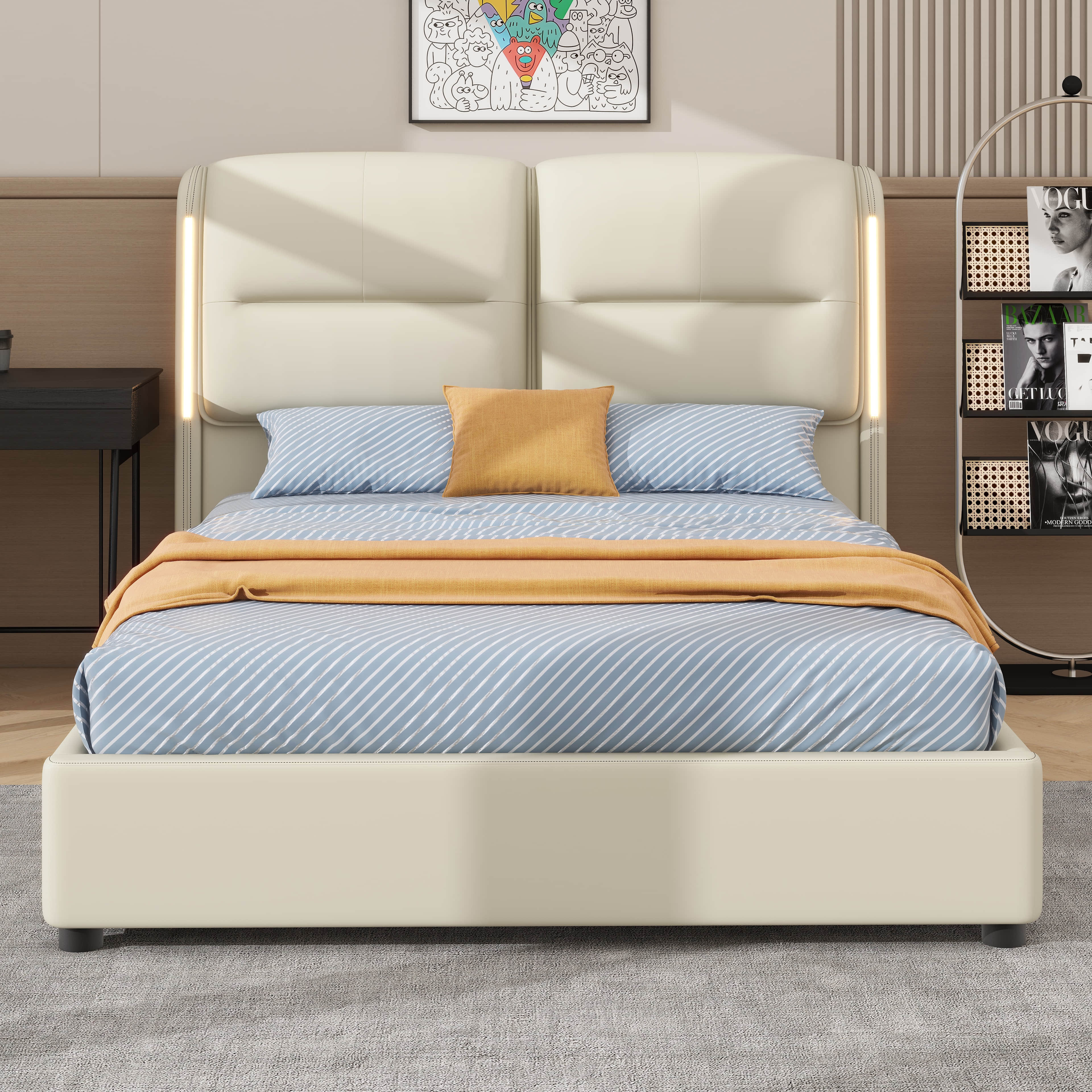Brayden Studio® Queen-Size Cushioned Hydraulic Elevating Storage Bed ...