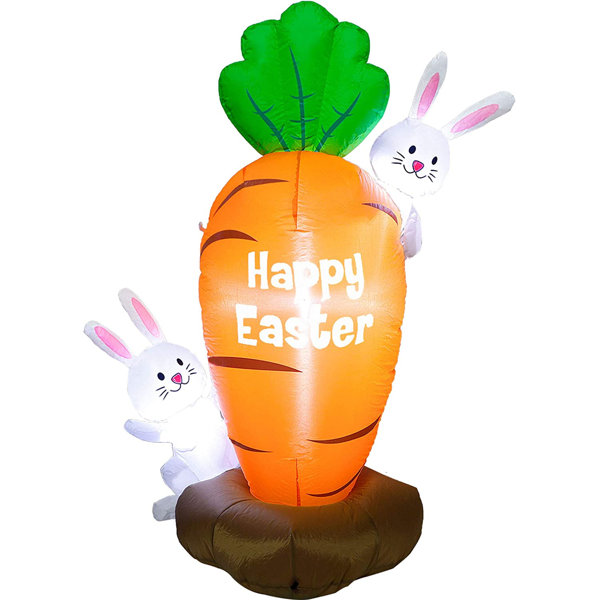 The Holiday Aisle® Easter Bunnies With Giant Carrot Inflatable | Wayfair