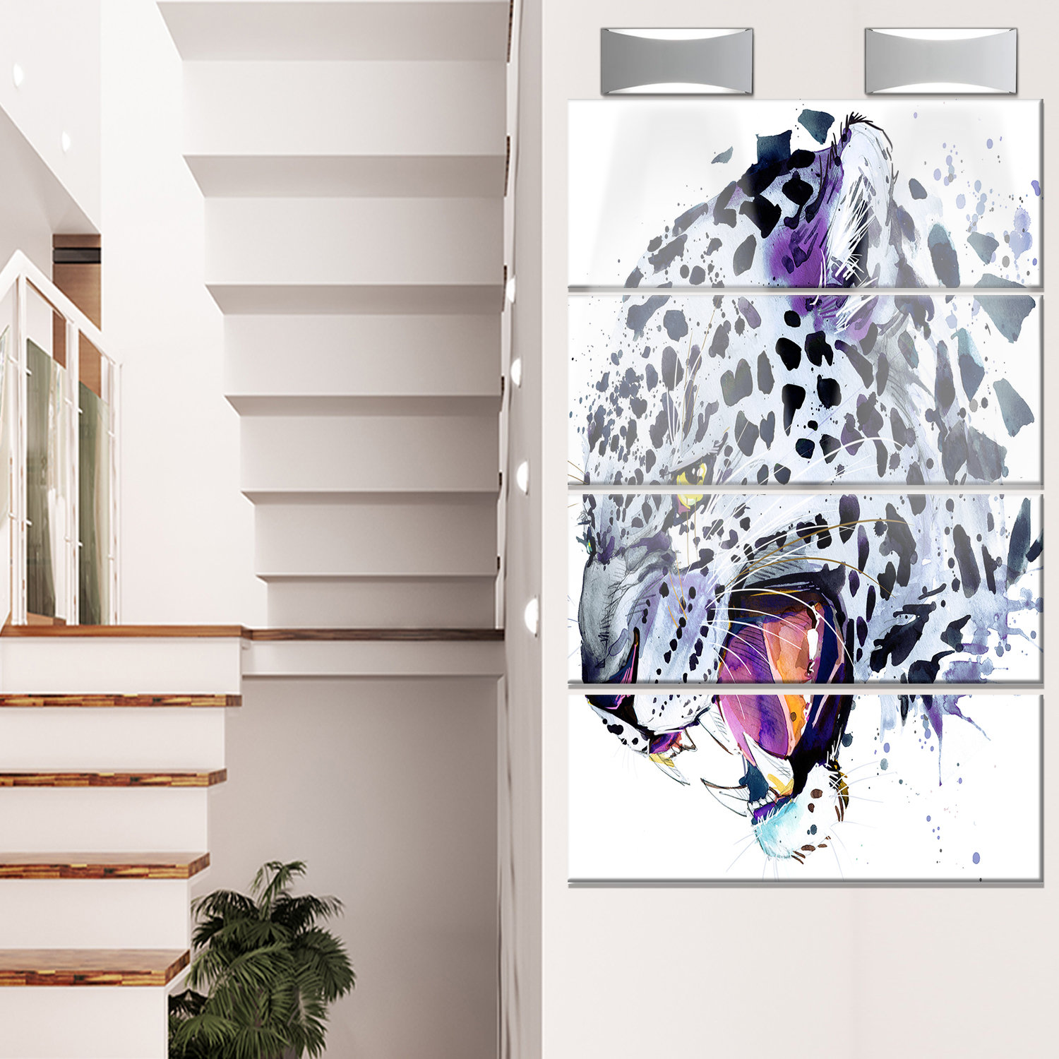 Design Art 'Ferocious Snow Leopard Face' 4 Piece Graphic Art on Metal ...