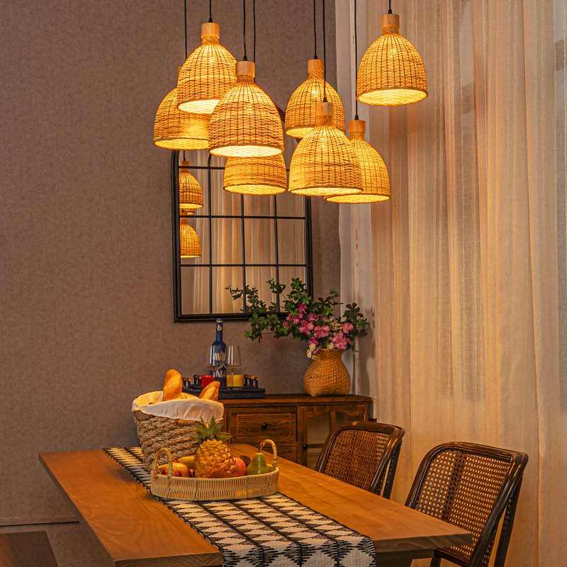 Bayou Breeze James 8-Light Cluster Pendant Light Rattan Dome Shade ...