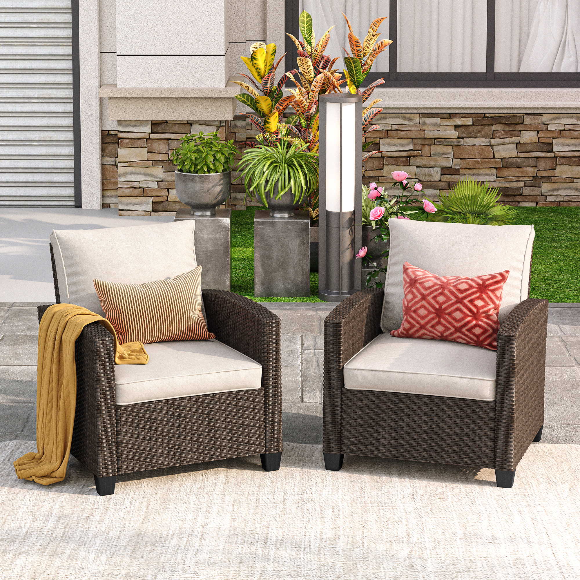 Winston Porter Soyab 28.8'' WideAll-weather Wicker Outdoor Patio Chairs ...