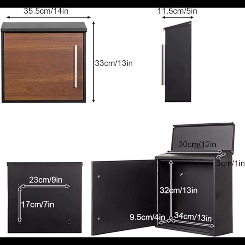 Invenitiah Weatherproof Wall Mount Locking Mailbox，Wood Grain Drop Box ...