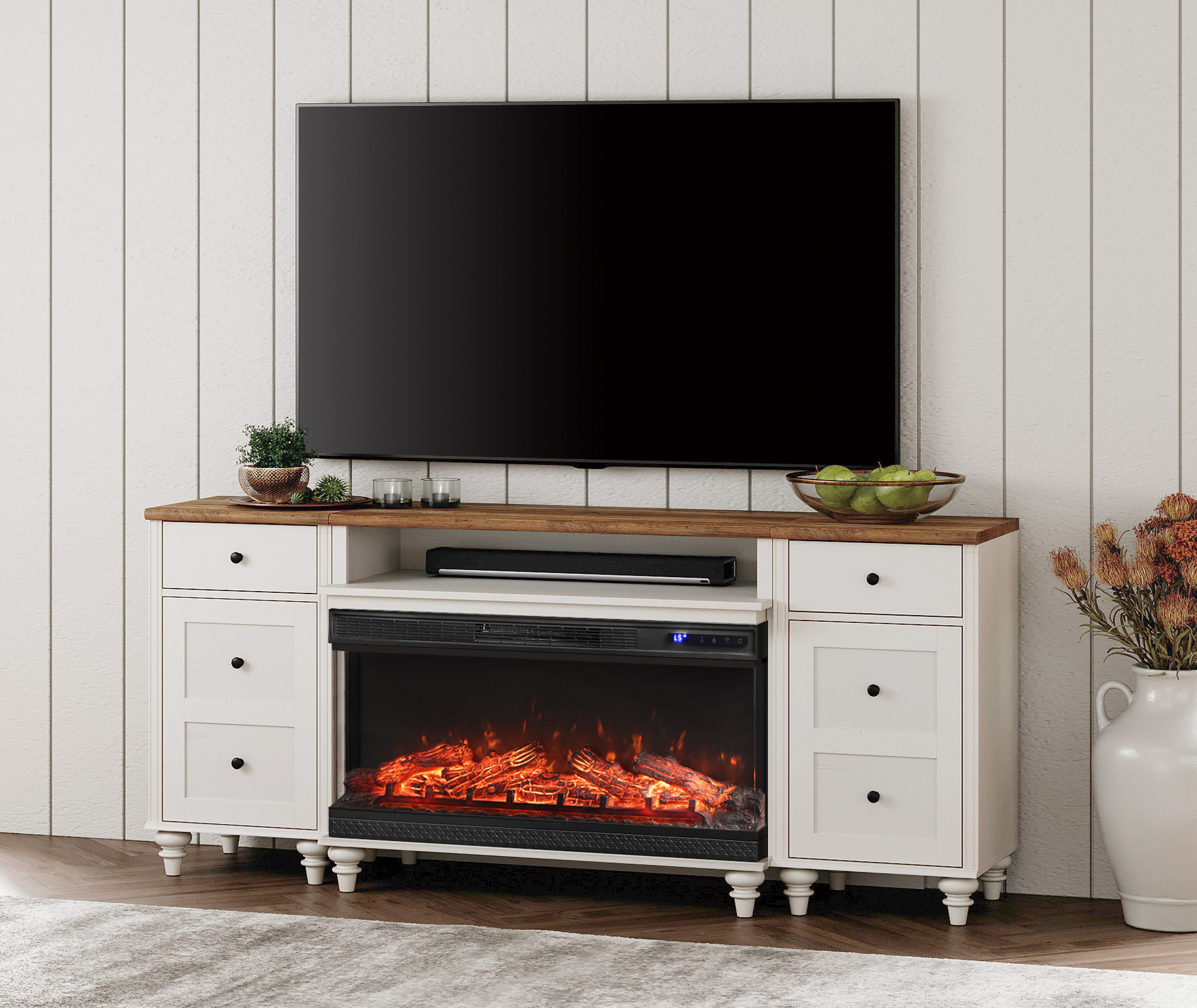 Canora Grey TV Stand With 36" Electric Fireplace For 75 Inch TV, 3-In-1 ...