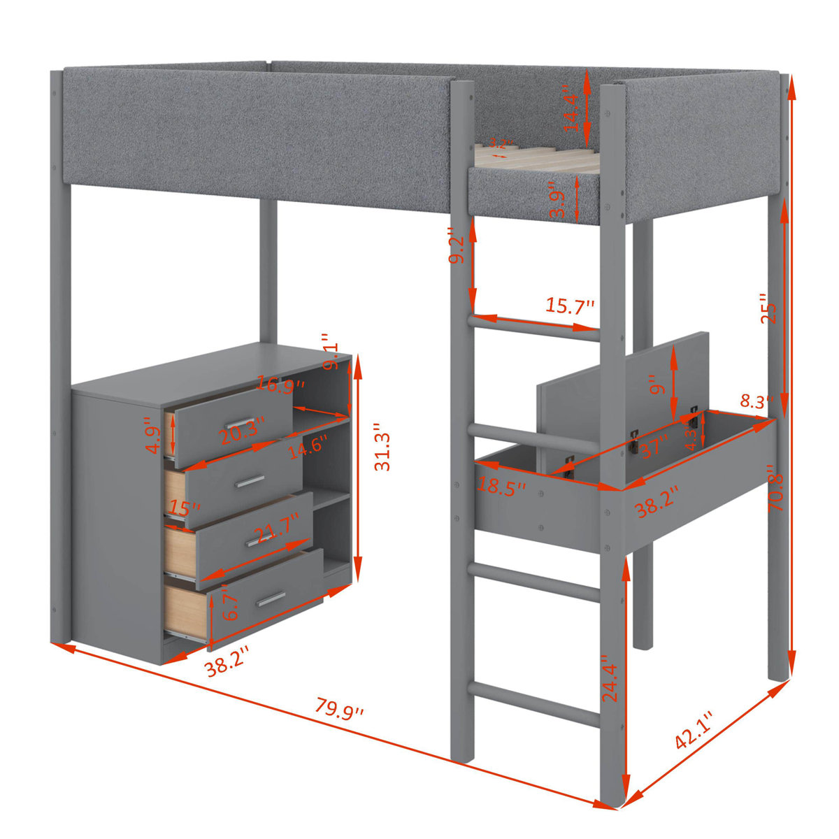 Harriet Bee Janace 4 Drawer Loft Bed with Bookcase by Harriet Bee | Wayfair