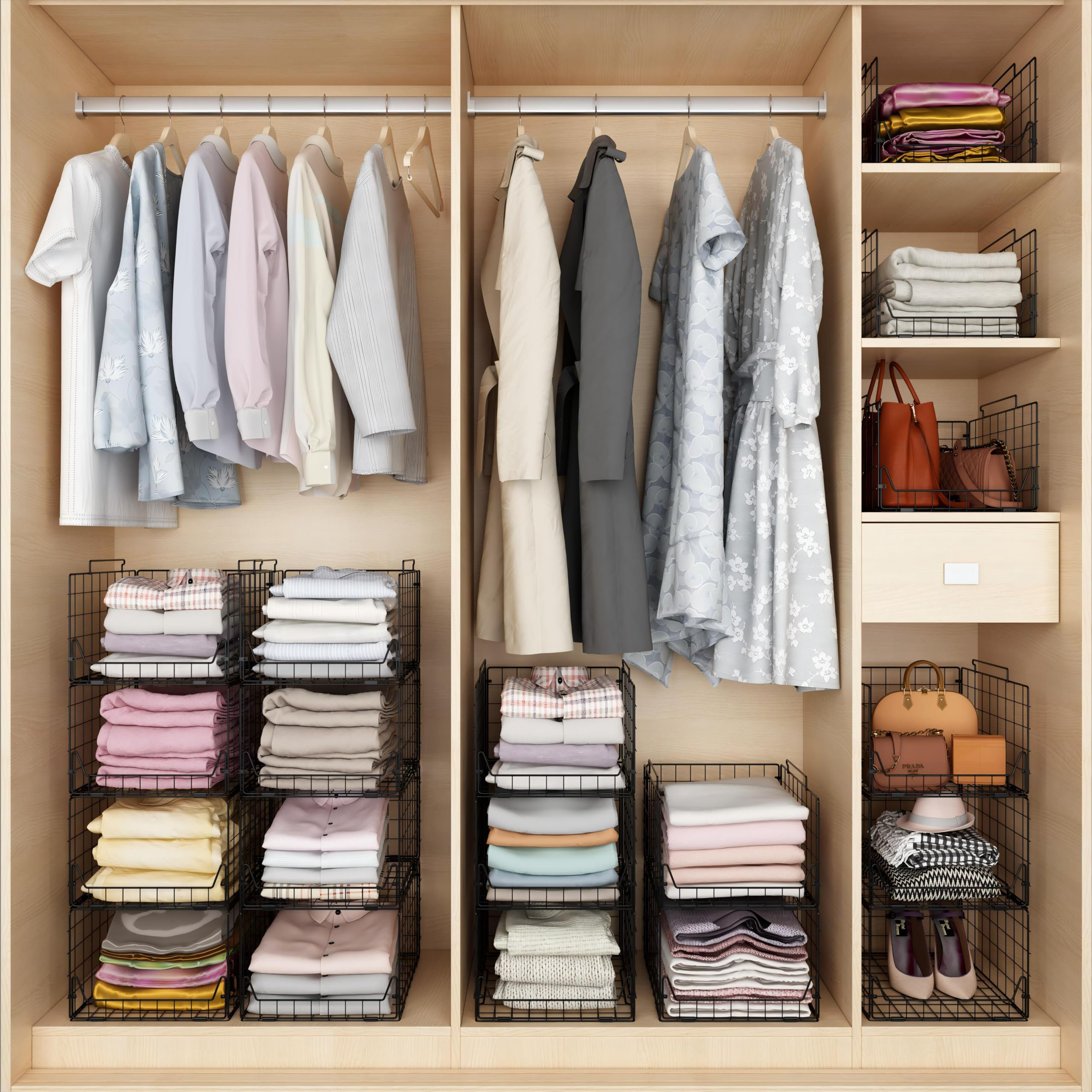 ColorLife Stackable Closet Organizers And Storage Bins 4 Pack, Sturdy ...