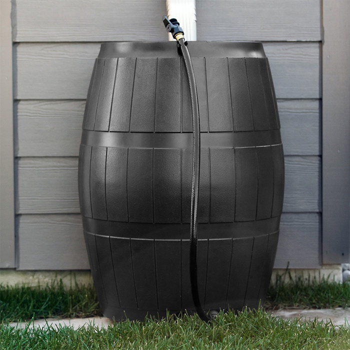 FCMP Outdoor 50-Gallon BPA Free Home Rain Water Catcher Barrel, Black ...