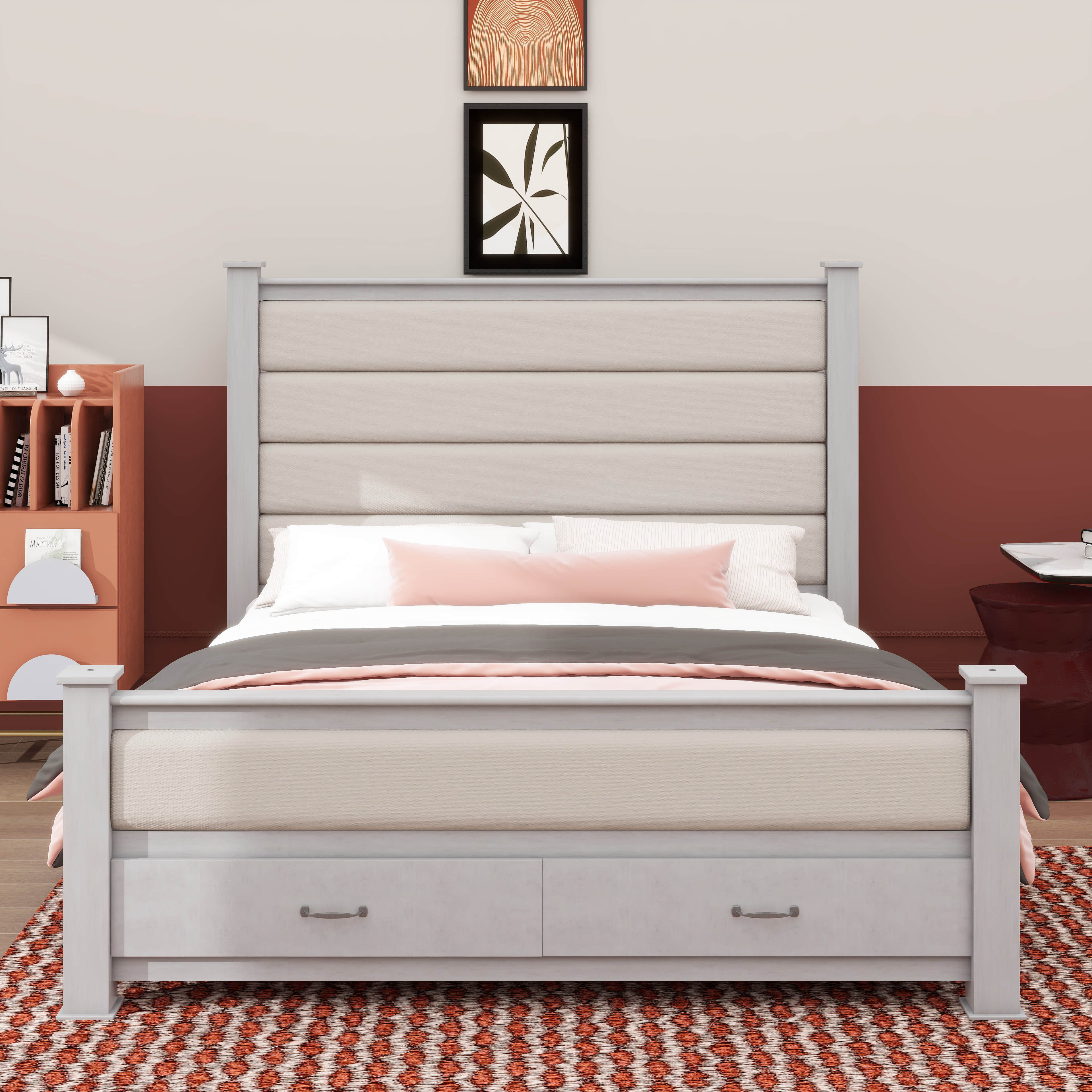 Red Barrel Studio Queen-Size Platform Bed With A Wooden Frame ...