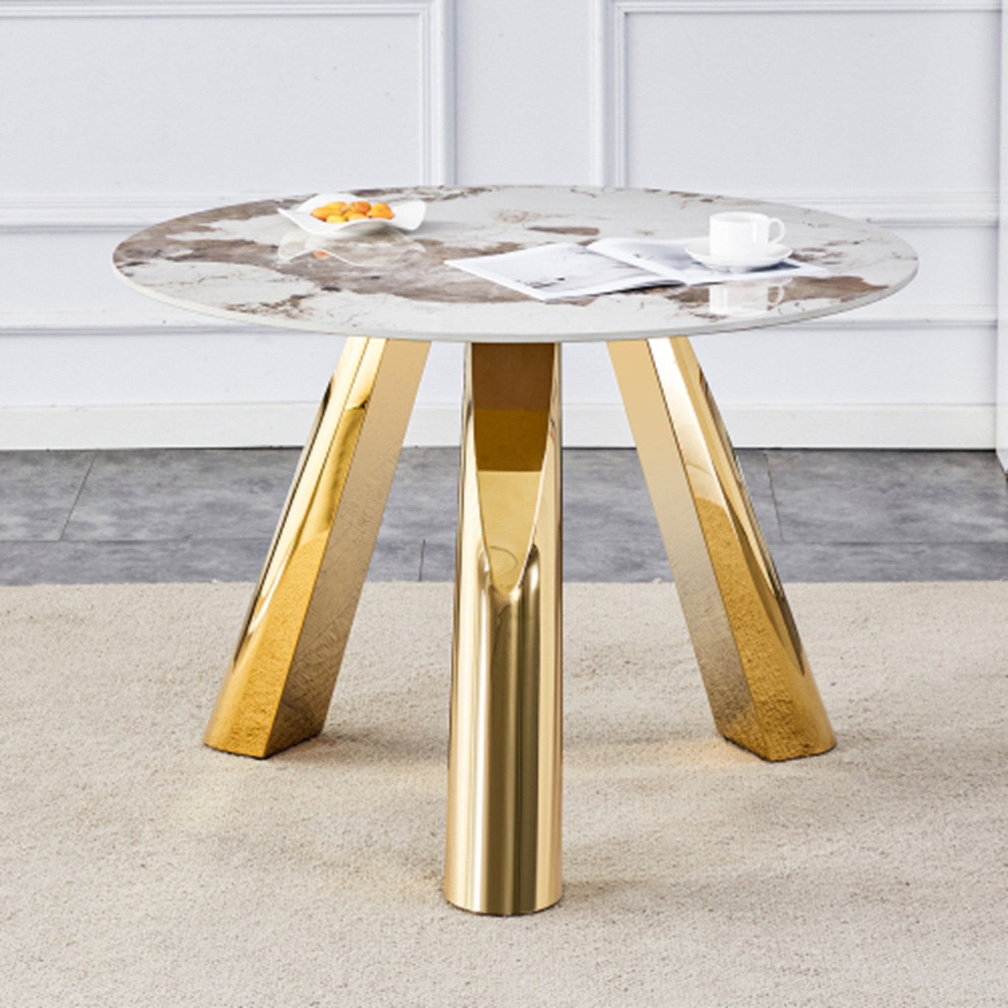 Everly Quinn stainless steel white pattern burning stone round table ...