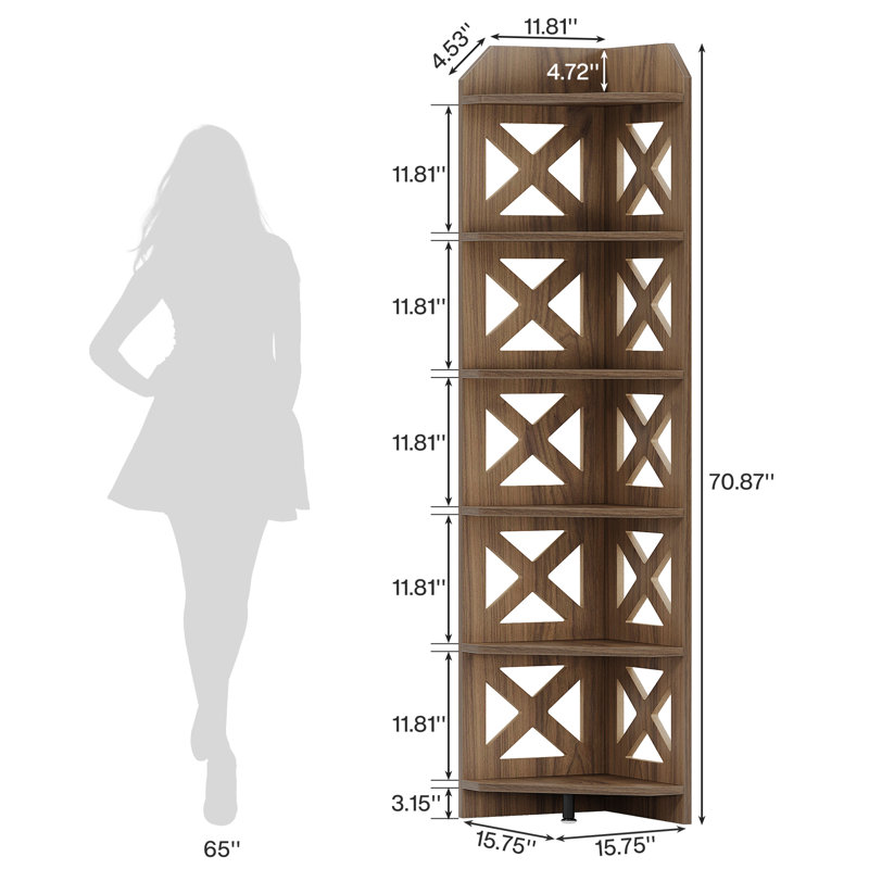 Gracie Oaks 70.8" Corner Bookshelf, Farmhouse Corner Display Storage ...