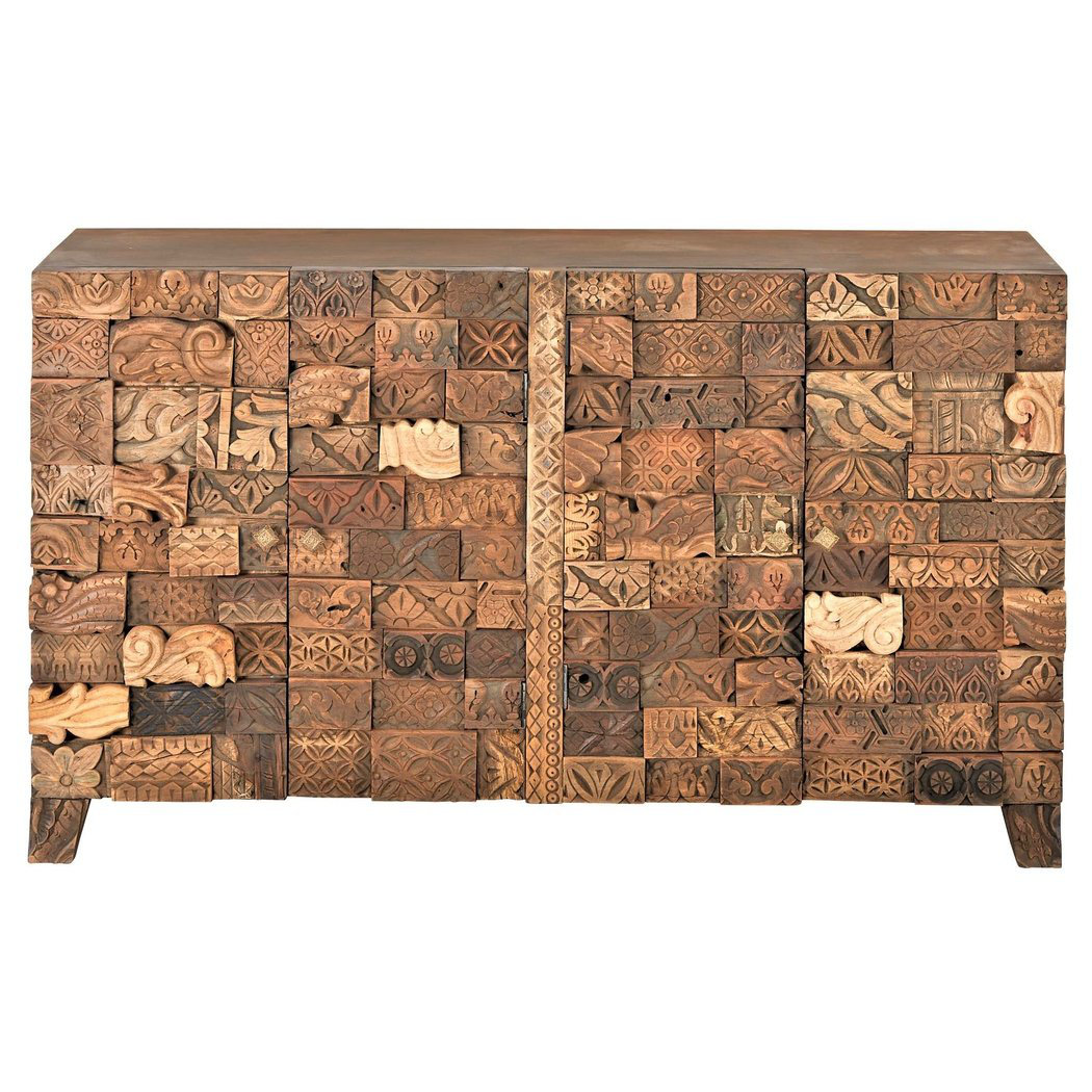 Dakota Fields Baywood 70 Inch Rustic Hand Carved Stacked Wood Blocks 4 ...