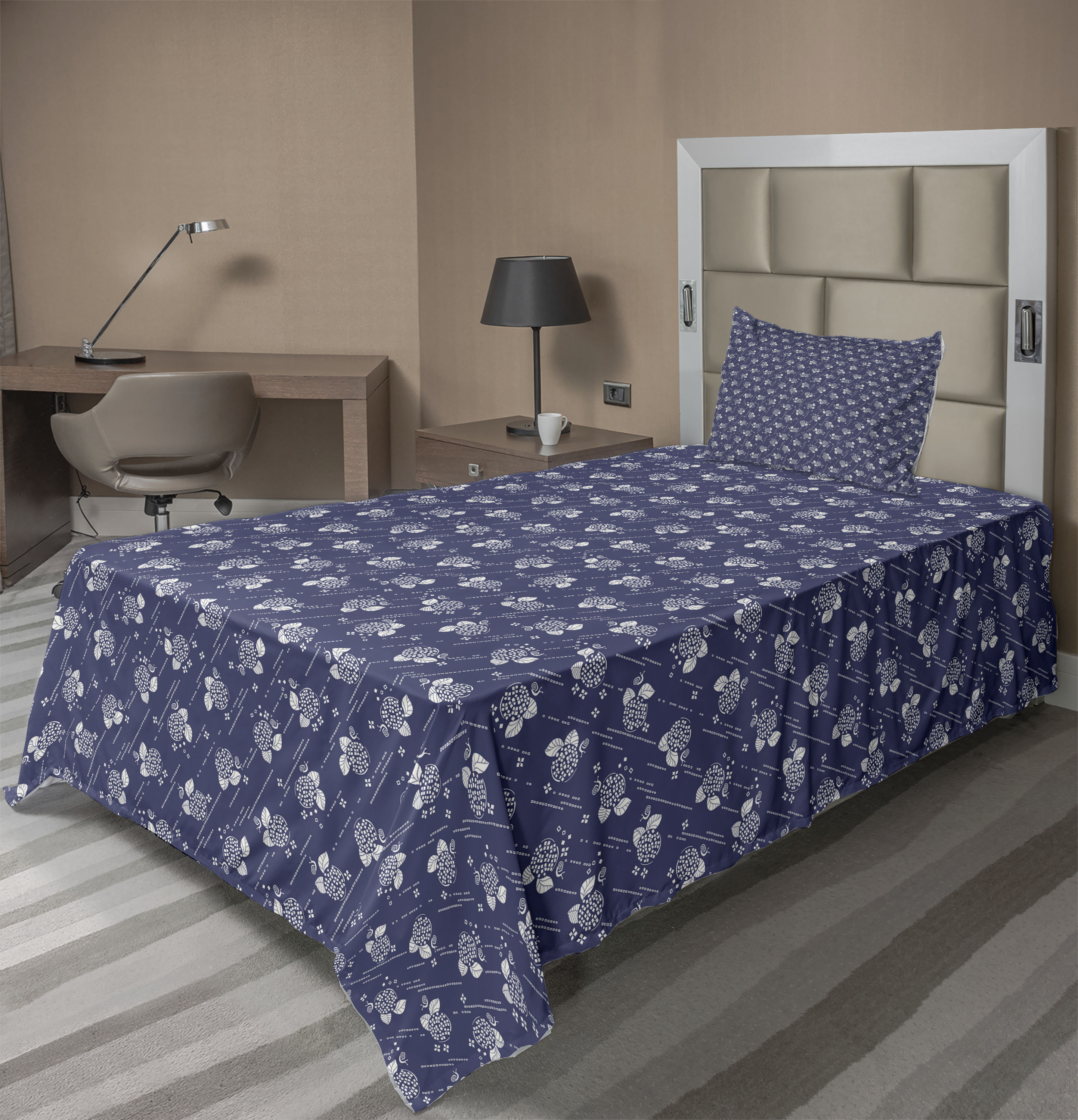 Ambesonne Hydrangea Sheet Set Japanese Botanical Motifs Dark Lavender ...