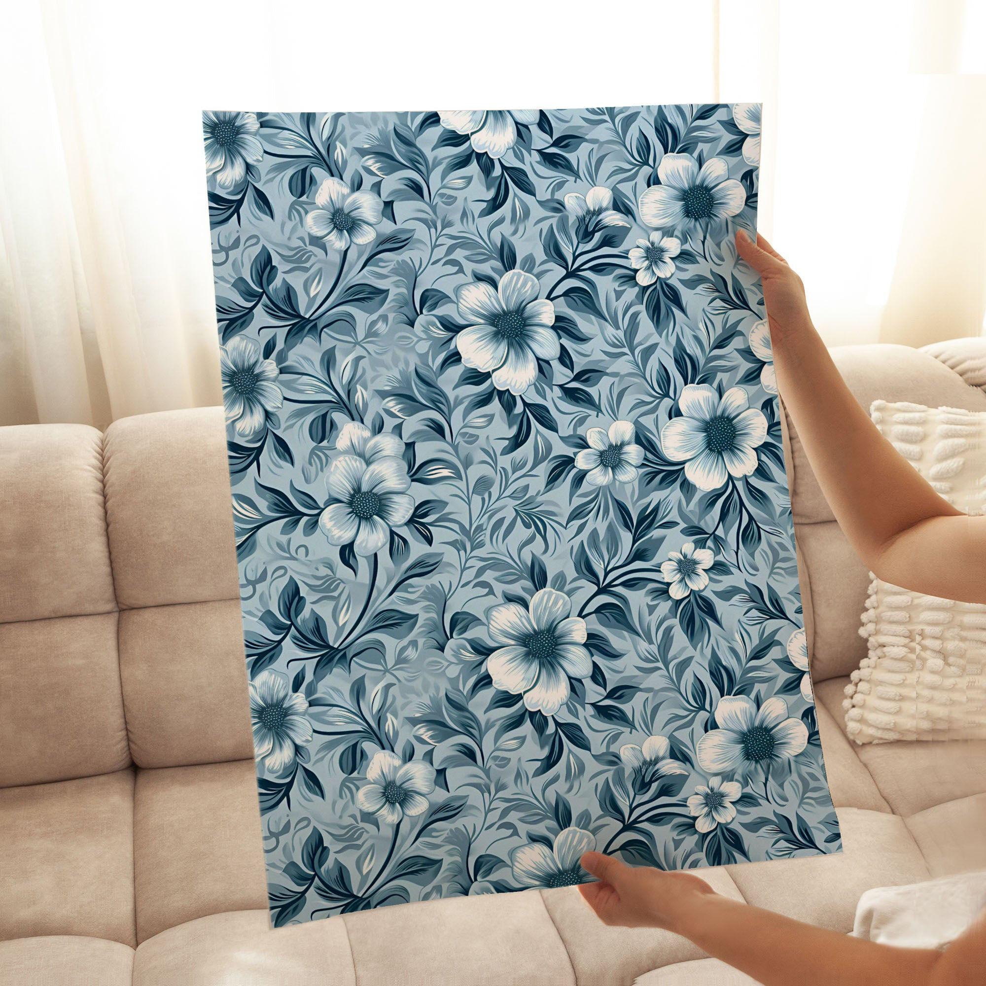 Winston Porter Botanical Blue Flower Pattern I Cottage Unframed Art Print | Wayfair