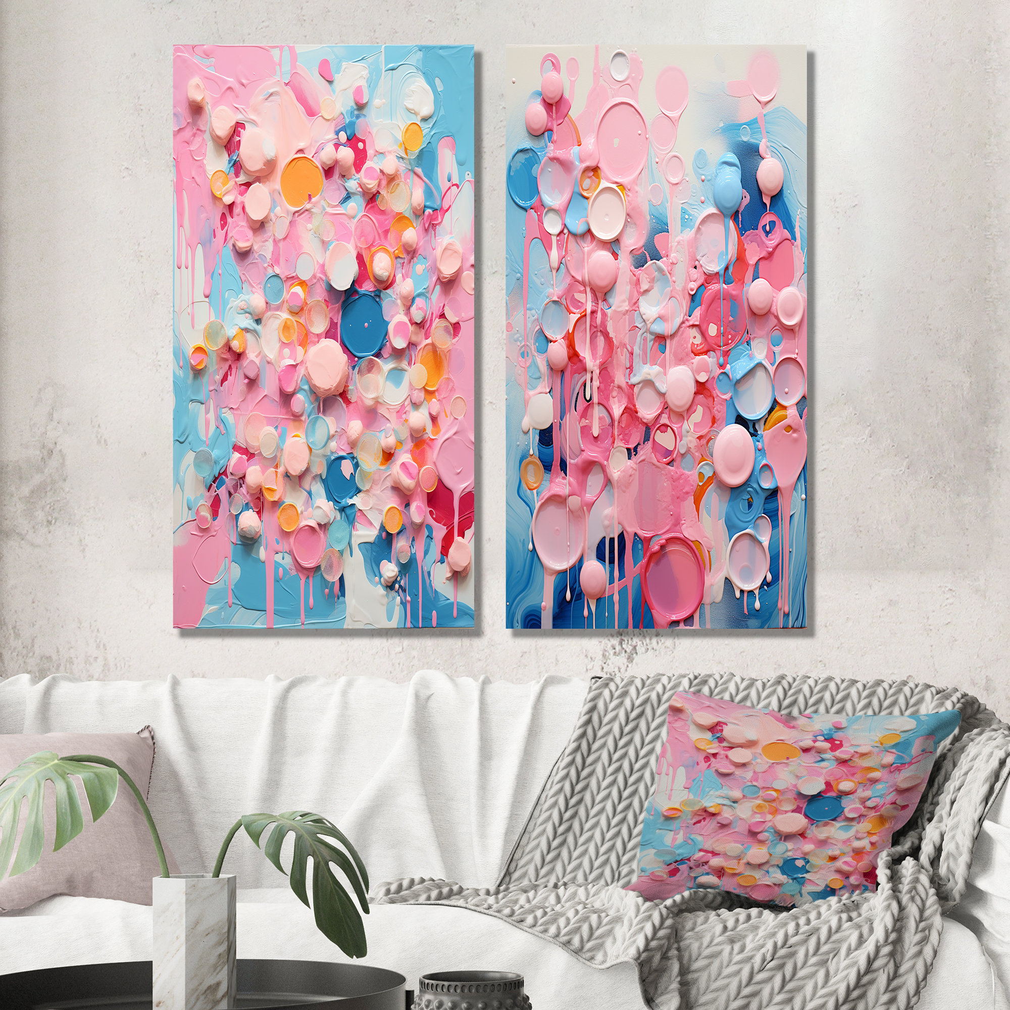 Ivy Bronx Pink Digital Melodic Fusion II - Abstract Collages Metal Wall Art Living Room Set Of 2 ...