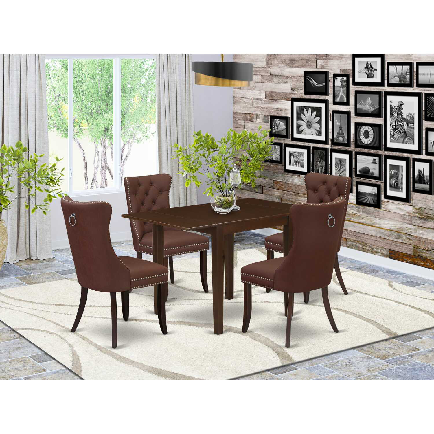 Red Barrel Studio® 5-Piece Mahogany Finish Solid Wood Top - Rectangular ...