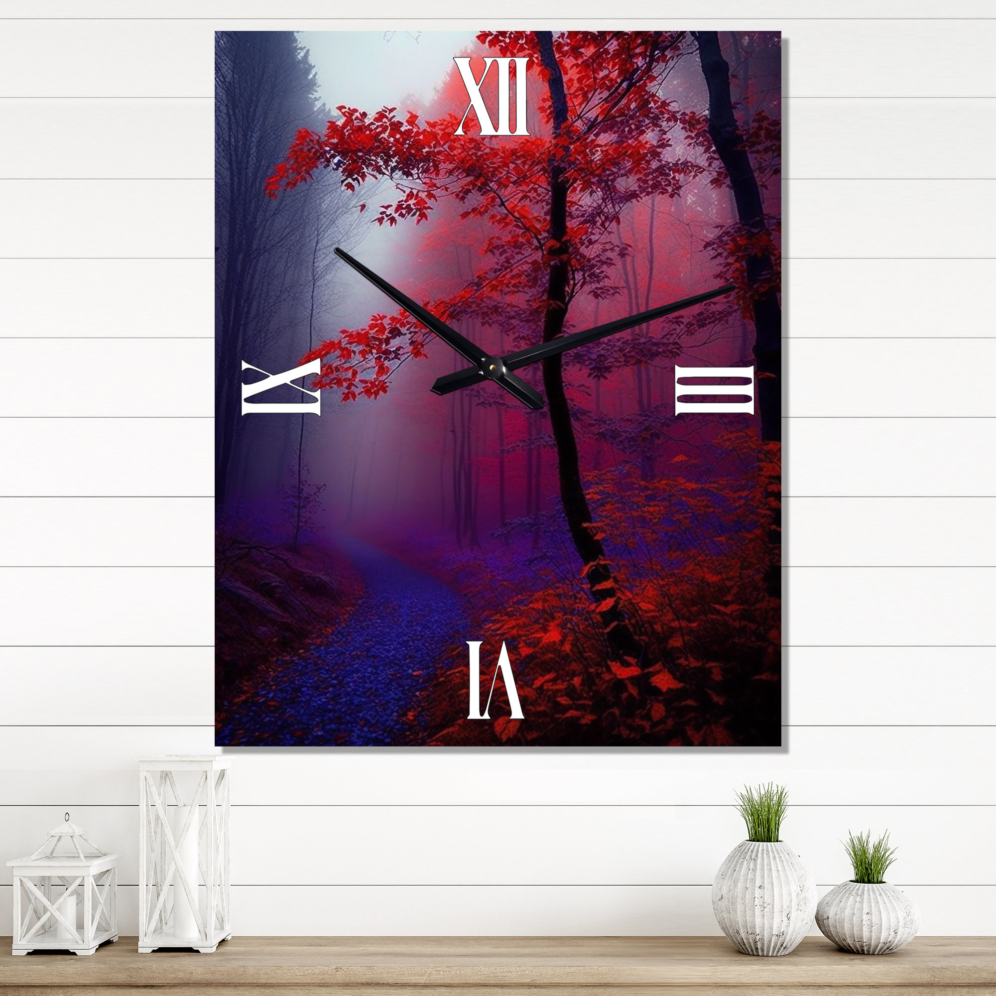 Design Art Sunset Shining Misty Trees Autumn Forest - Forest Wall Clock ...