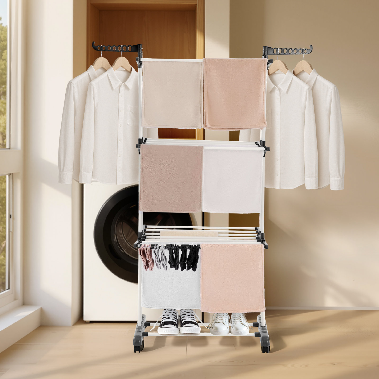 Rebrilliant Clothes Drying Rack, 4-Tier Foldable Laundry Dryer Rack ...