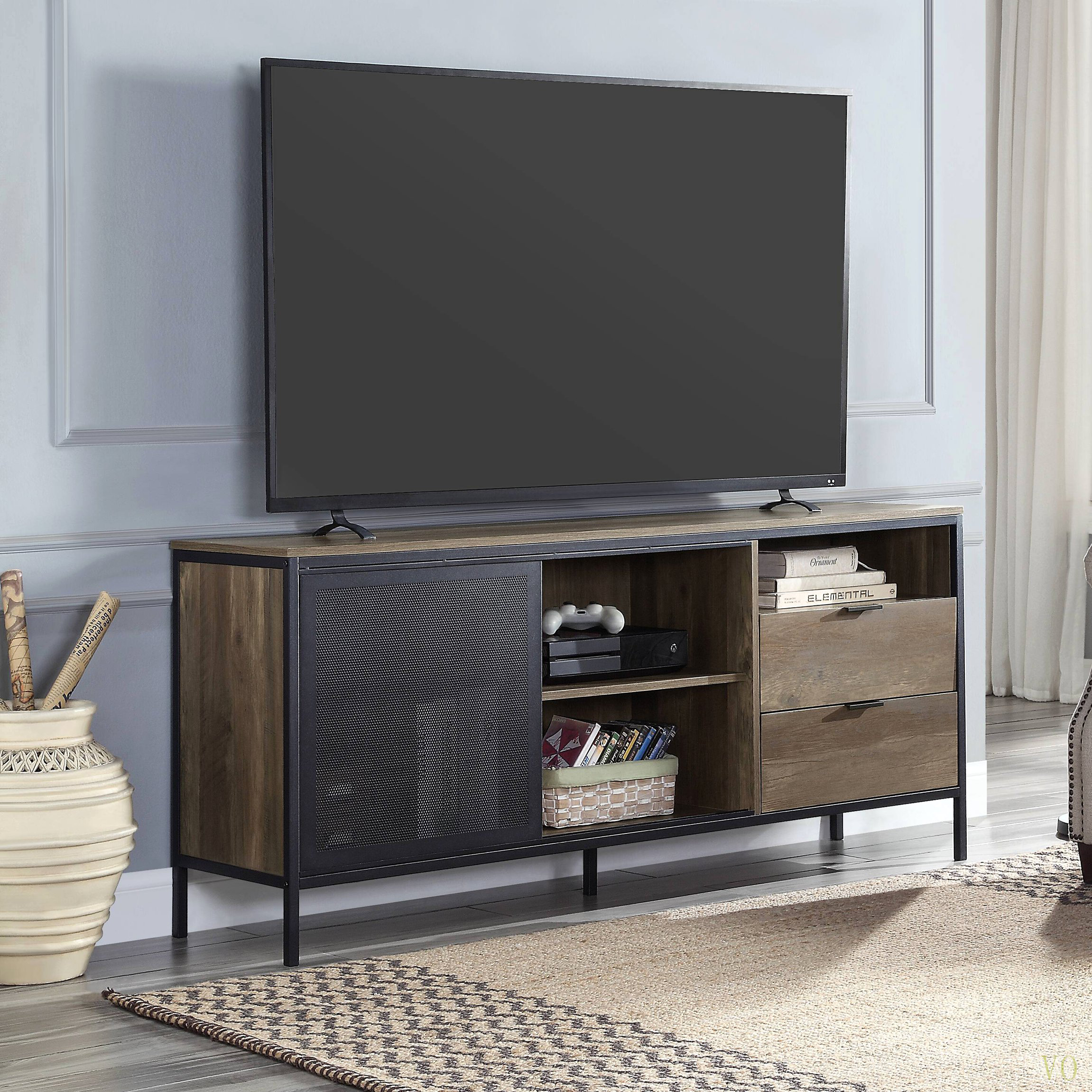 Hokku Designs 2-Drawer TV Stand With Sliding Door - Wayfair Canada