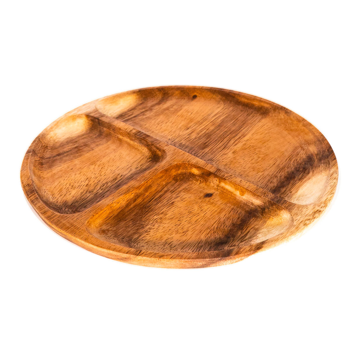 Rainforest Bowls 3-Compartment Round Acacia Wood Plate Set Of: 2 | Wayfair