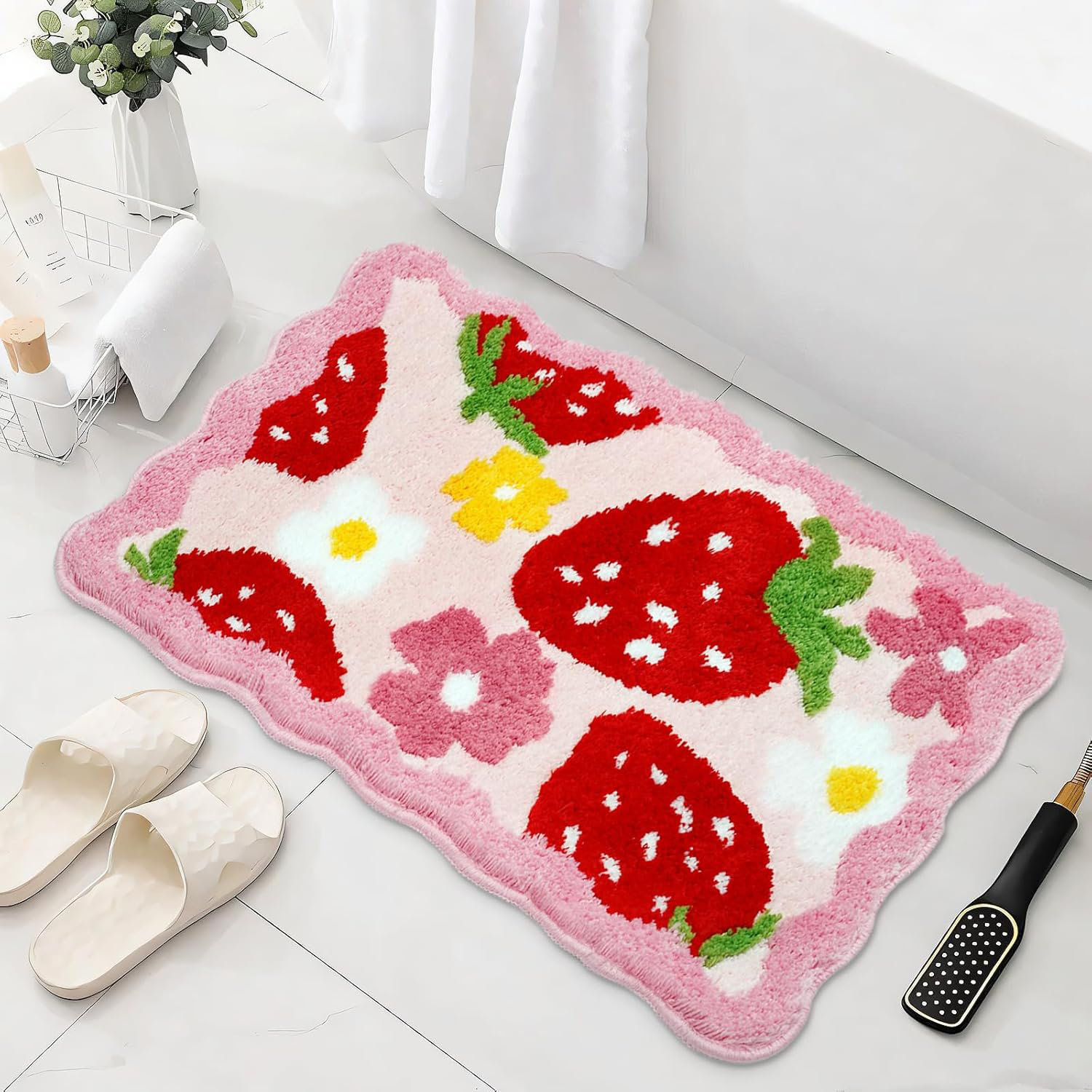 Red Barrel Studio® Pink Strawberry Rug Cute Bath Mat 15 X 24 Inch ...