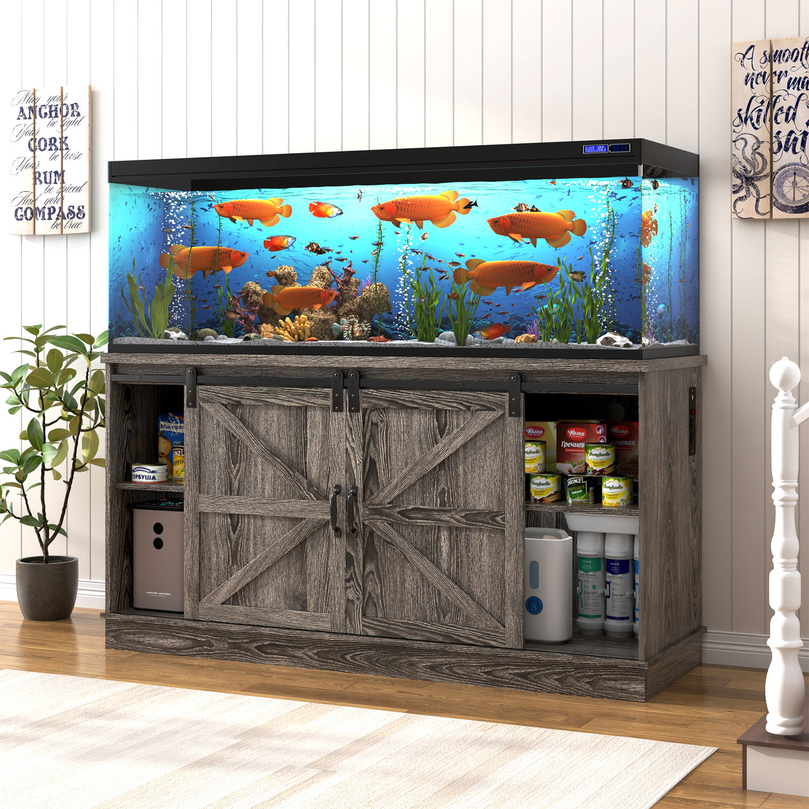 Gracie Oaks Farmhouse Aquarium Stand For 55-75 Gallon Fish Tanks ...