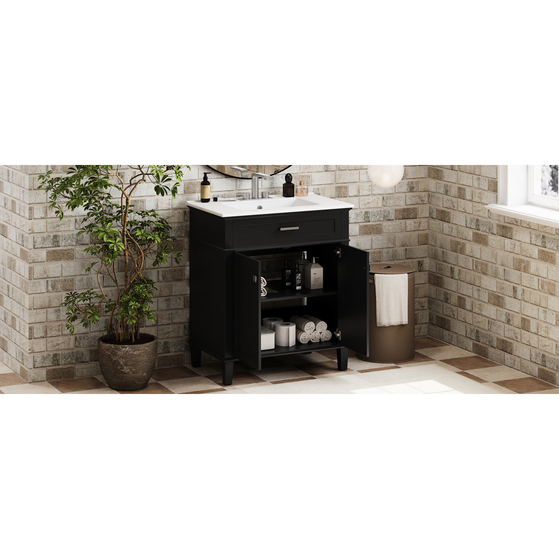 Latitude Run® Bathroom Vanity 30": Ceramic Basin, Overflow Protection ...