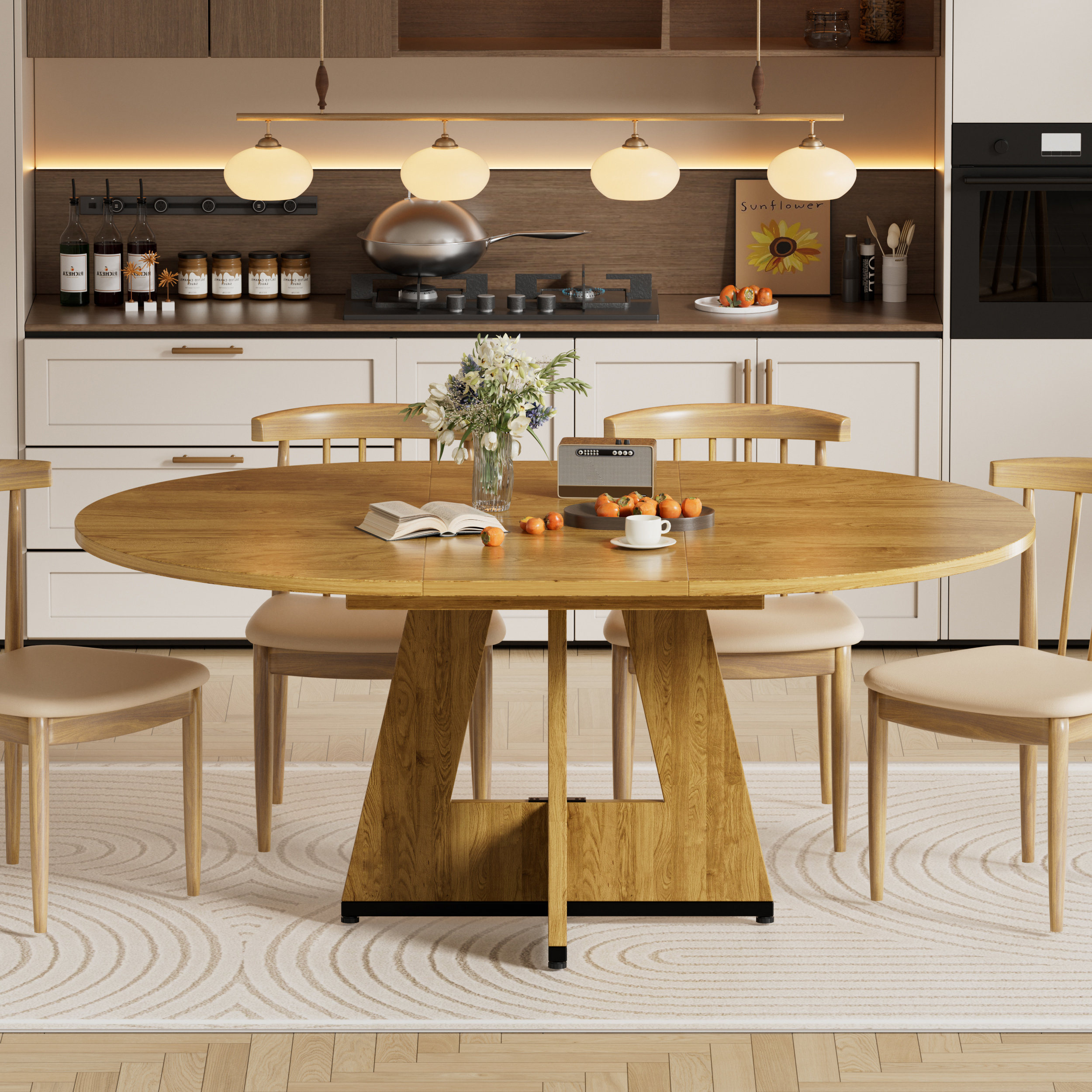 CASANOOKK 43.3''-59'' Extendable Round Dining Table For 4, Modern ...