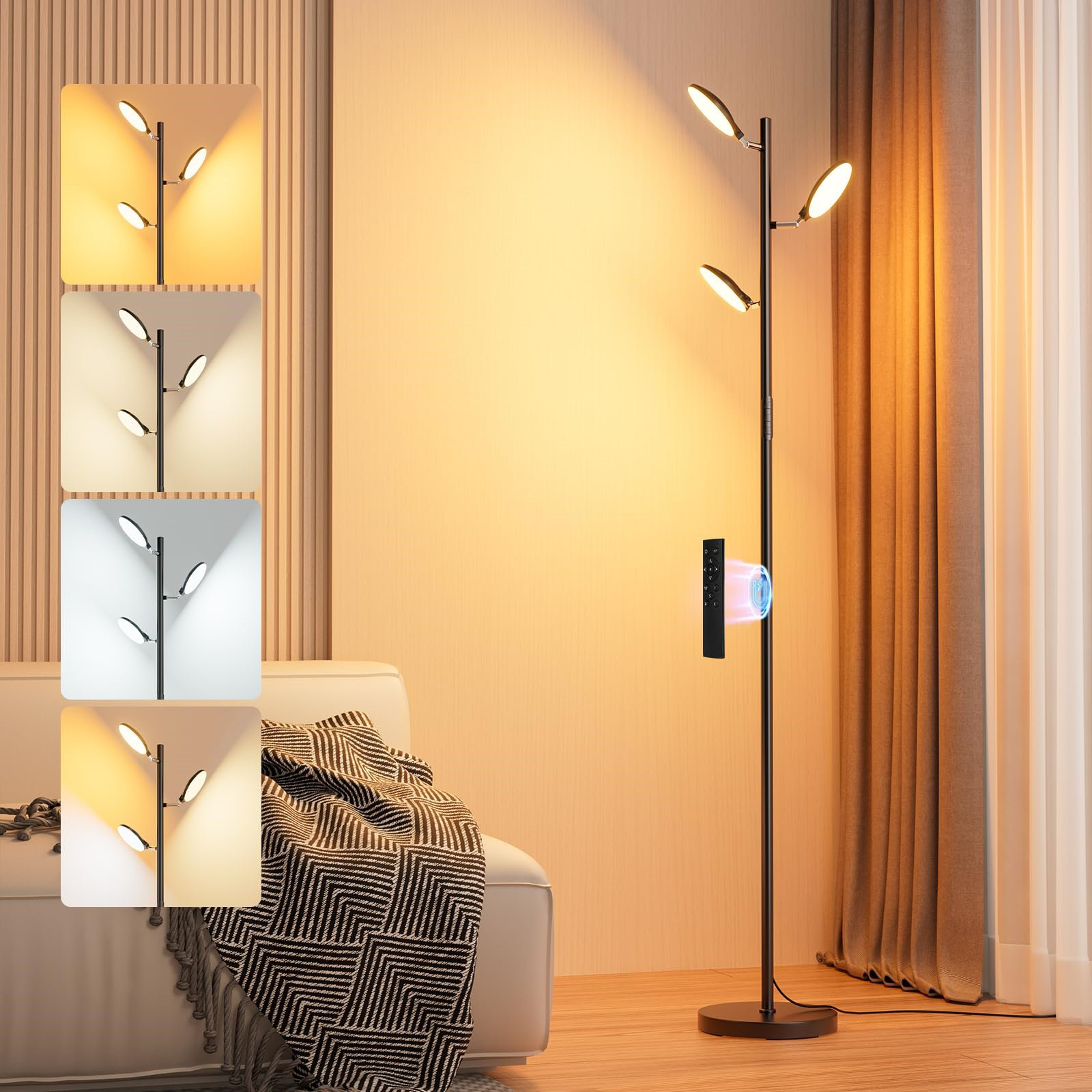 Latitude Run® LED Floor Lamp, 30W Dimmable, 4 Color Temperatures, 3 ...