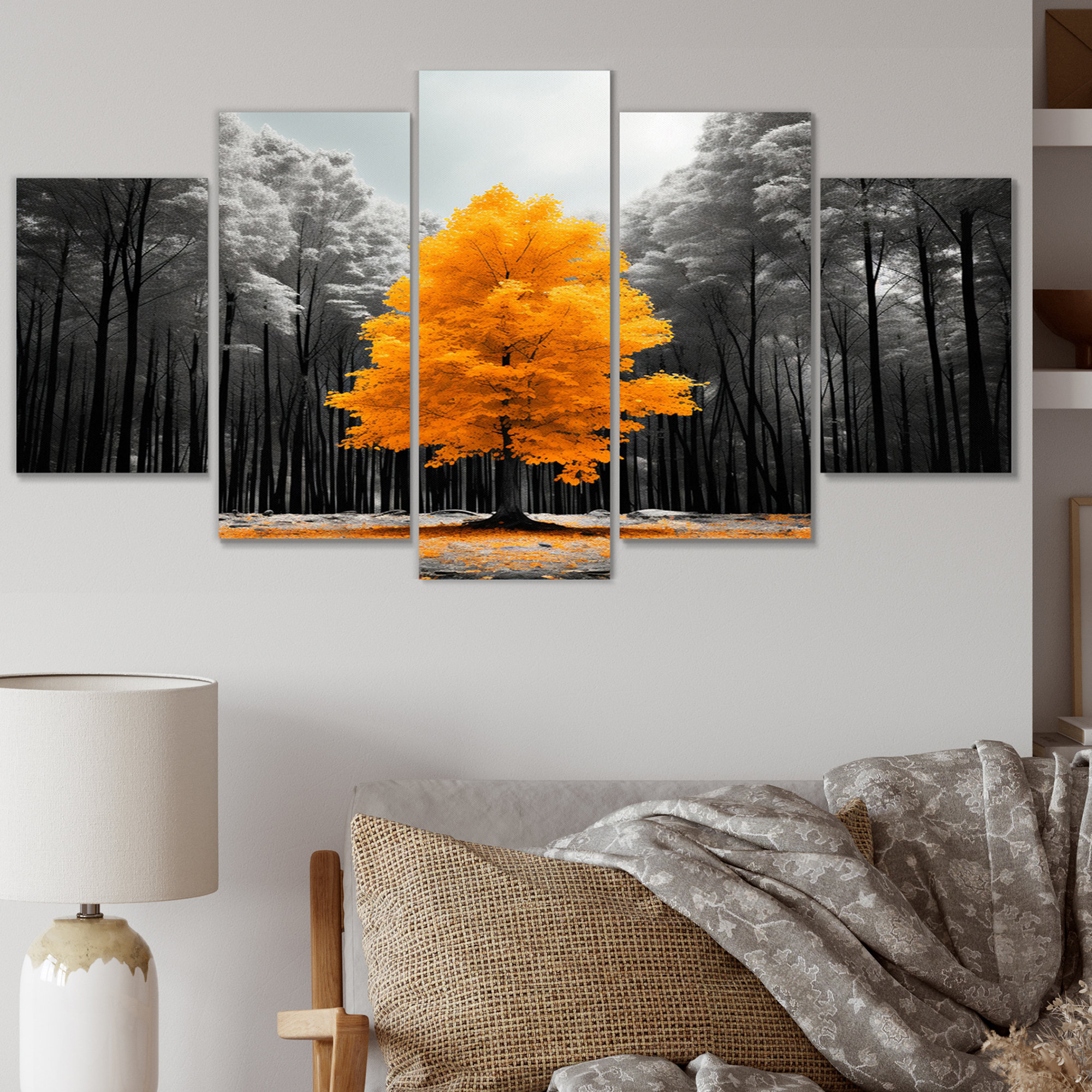 Design Art Yellow Forest Whispering Giants II - Forest Metal Art Print ...